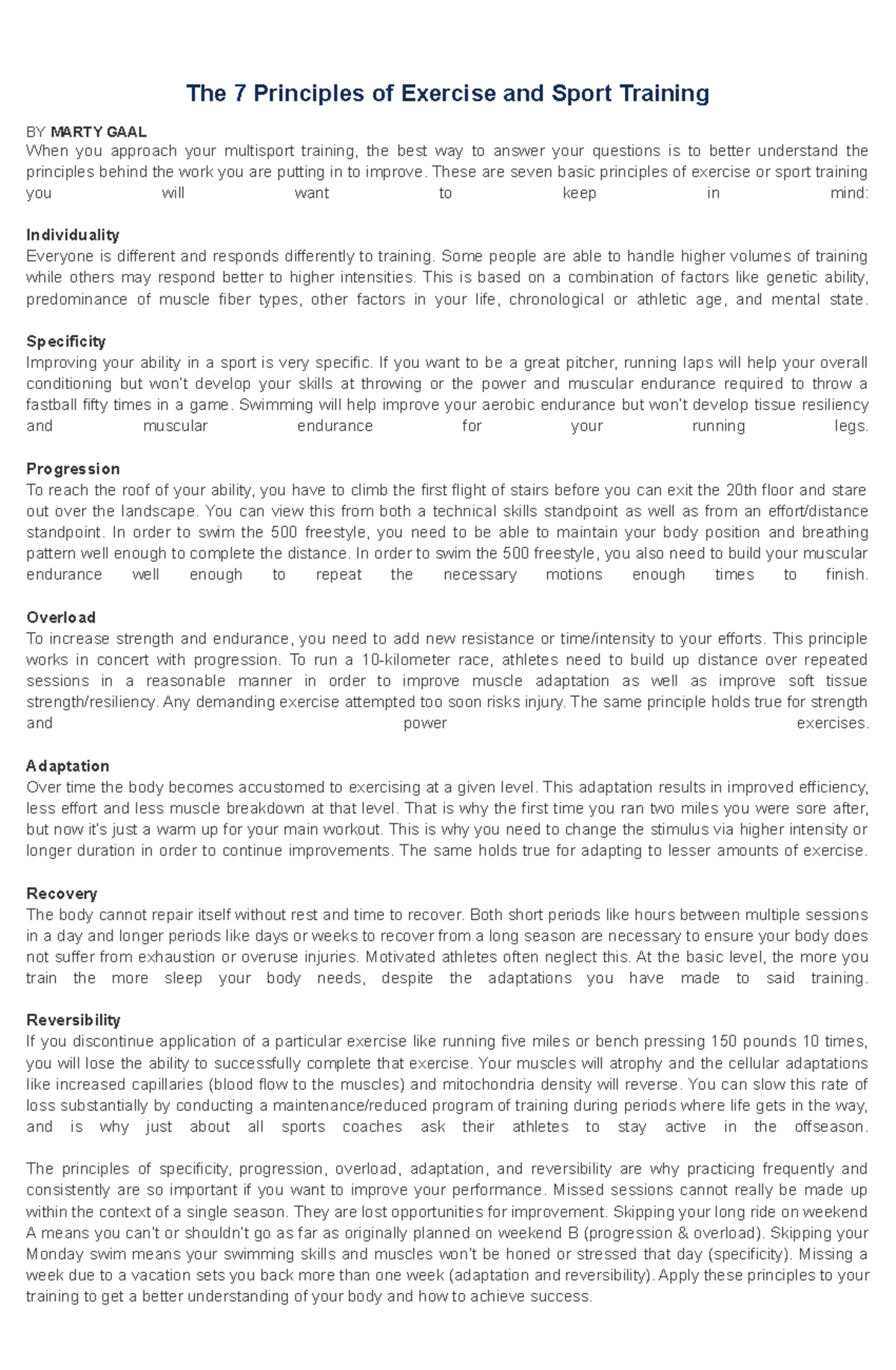 7 Principles of Exercise and Sport Training - These are seven basic ...
