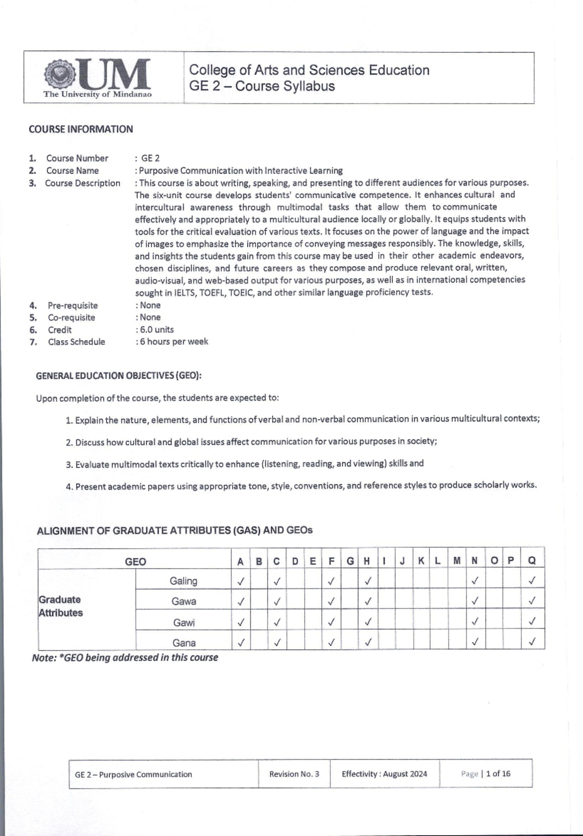 GE 2 Purposive Communication Course Syllabus and Overview - Studocu