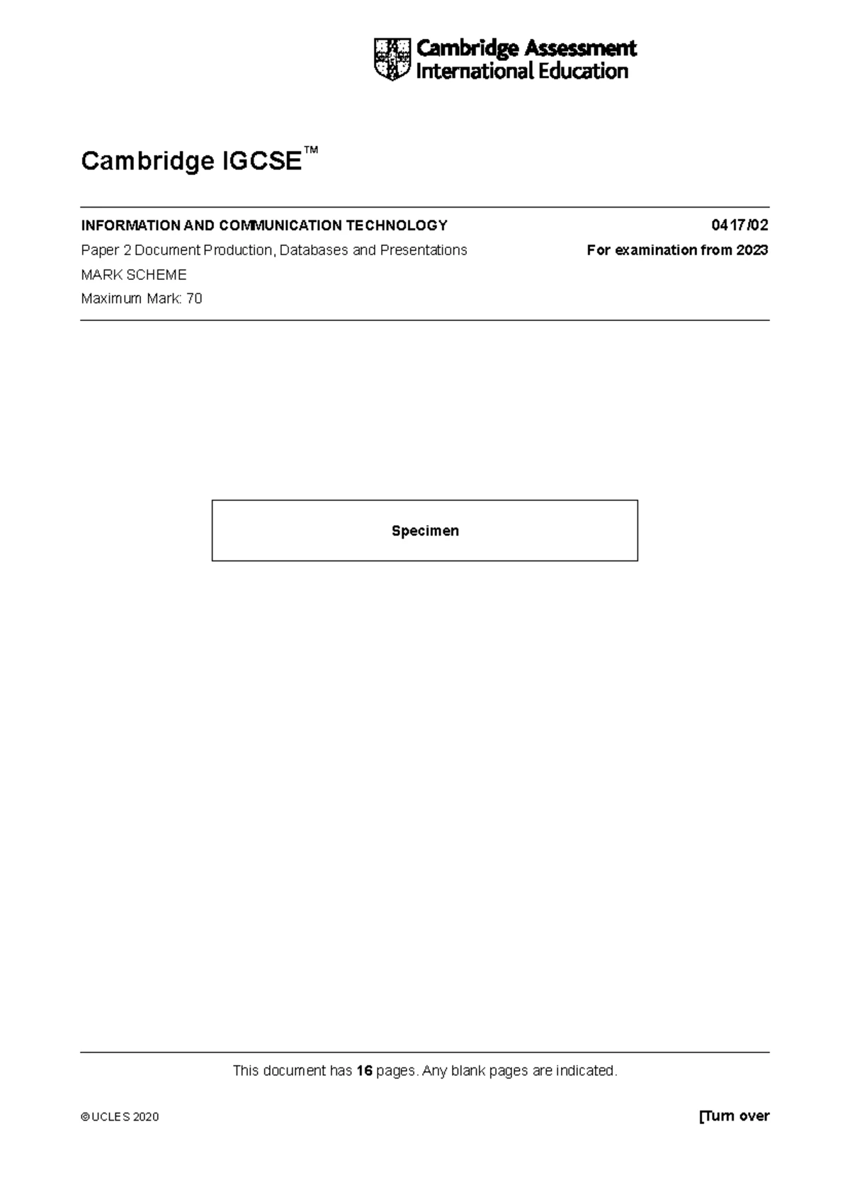 Cambridge IGCSE Grade 9 ICT Summative Assessment II Paper 2 - Studocu