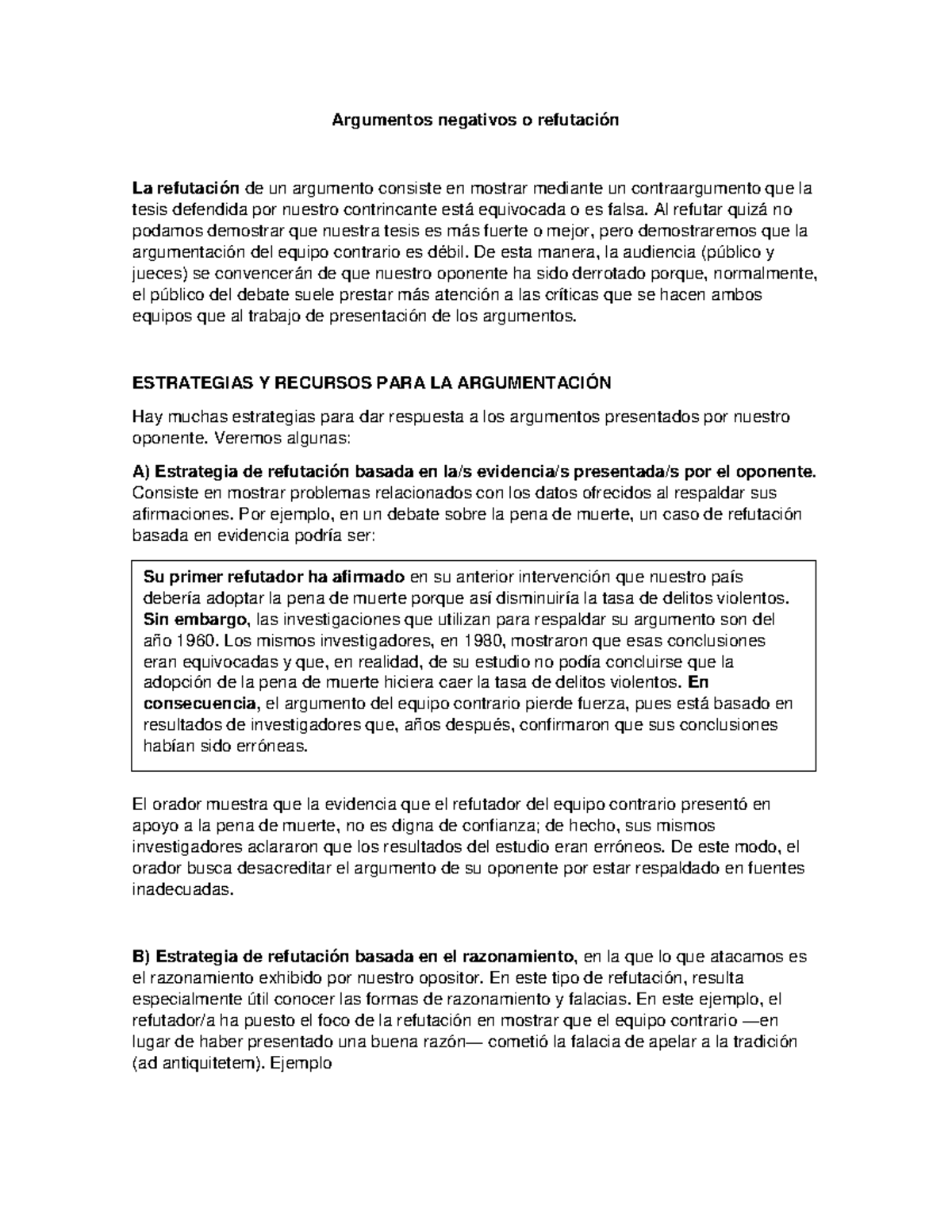 Refutaciones y Estrategias en Argumentación: Análisis Detallado - Studocu