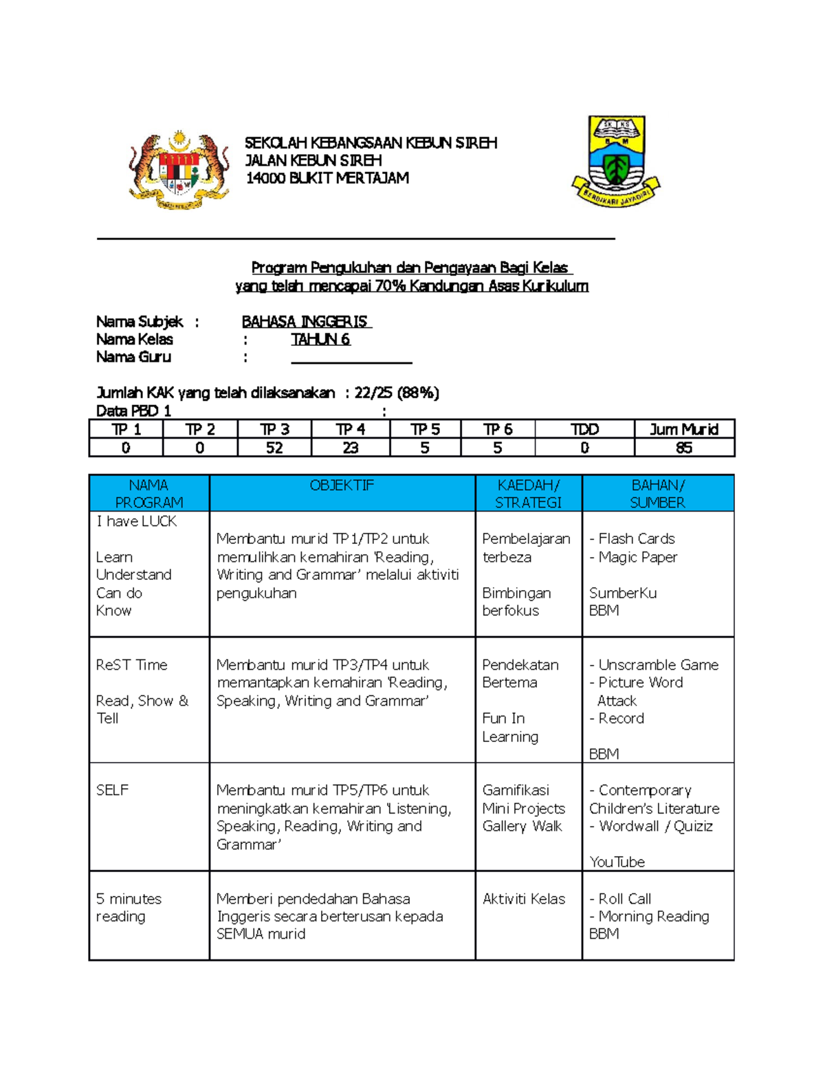 Catch Up Plan for English Classes Year 2 to 6 - Studocu