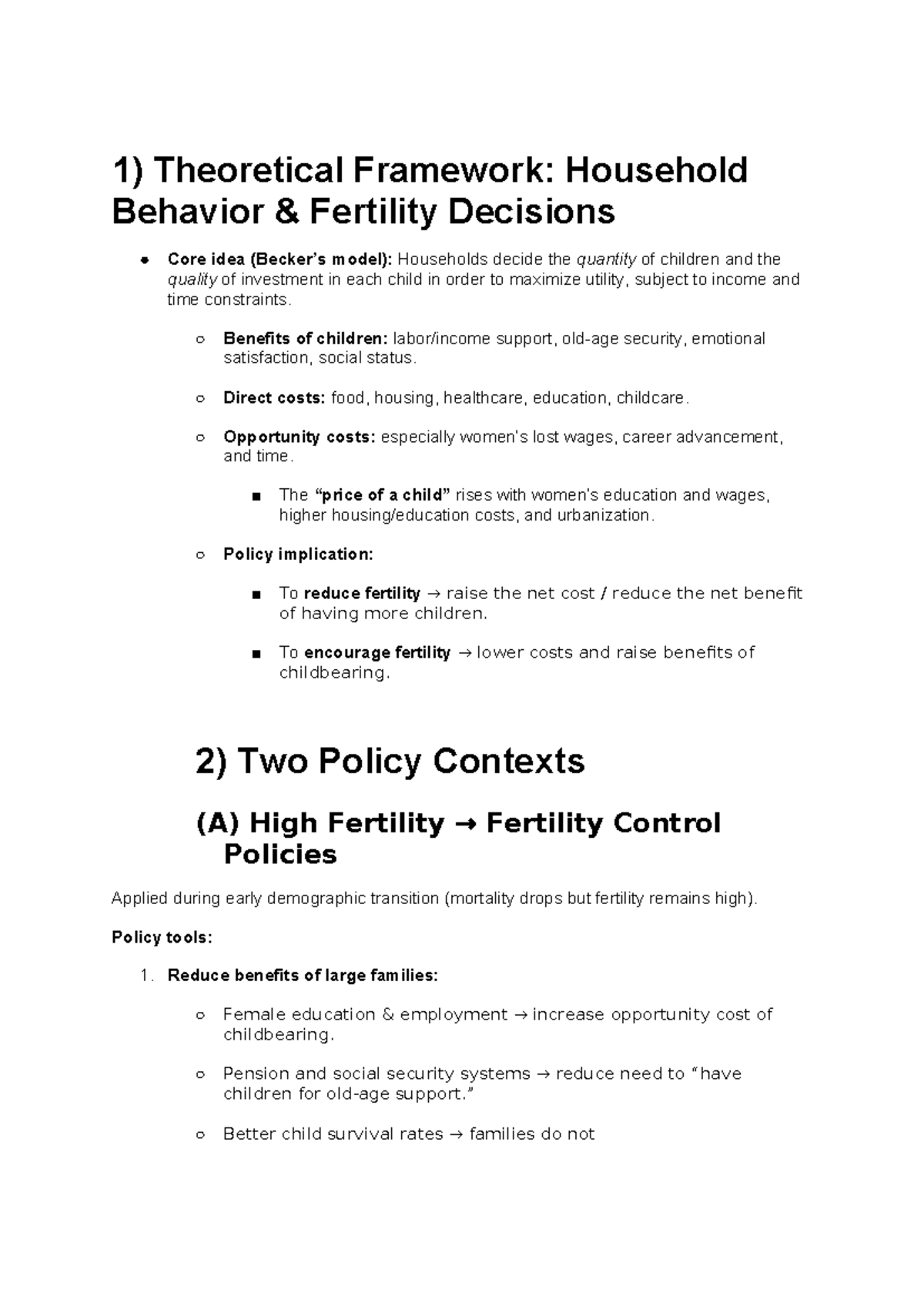 Theoretical Framework: Household Fertility Decisions & Policy ...