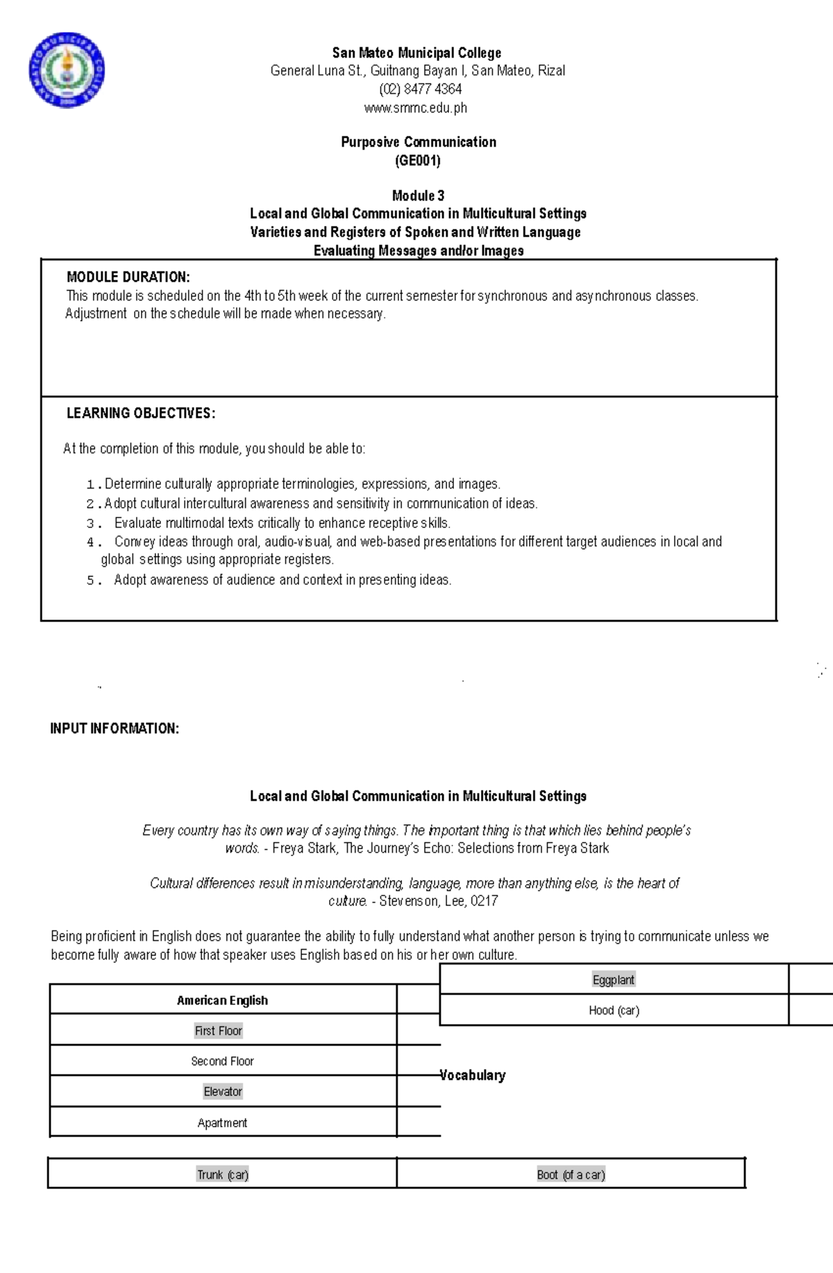 Module 3 GE001: Local & Global Communication in Multicultural Contexts ...