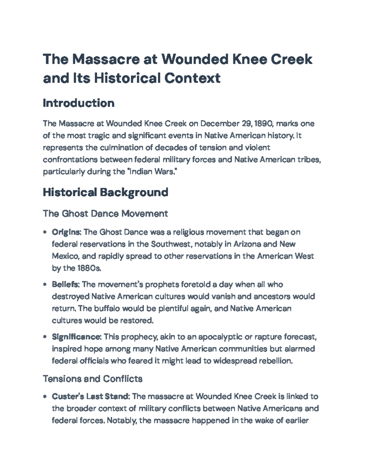 Massacre at Wounded Knee Creek: Historical Context and Significance ...