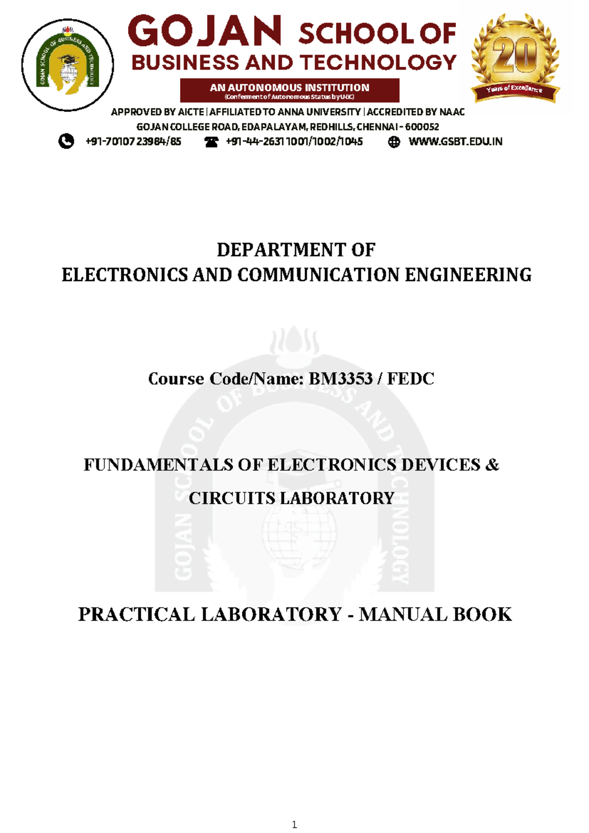 BM3353 FEDC Fundamentals of Electronics Devices Lab Manual - Studocu