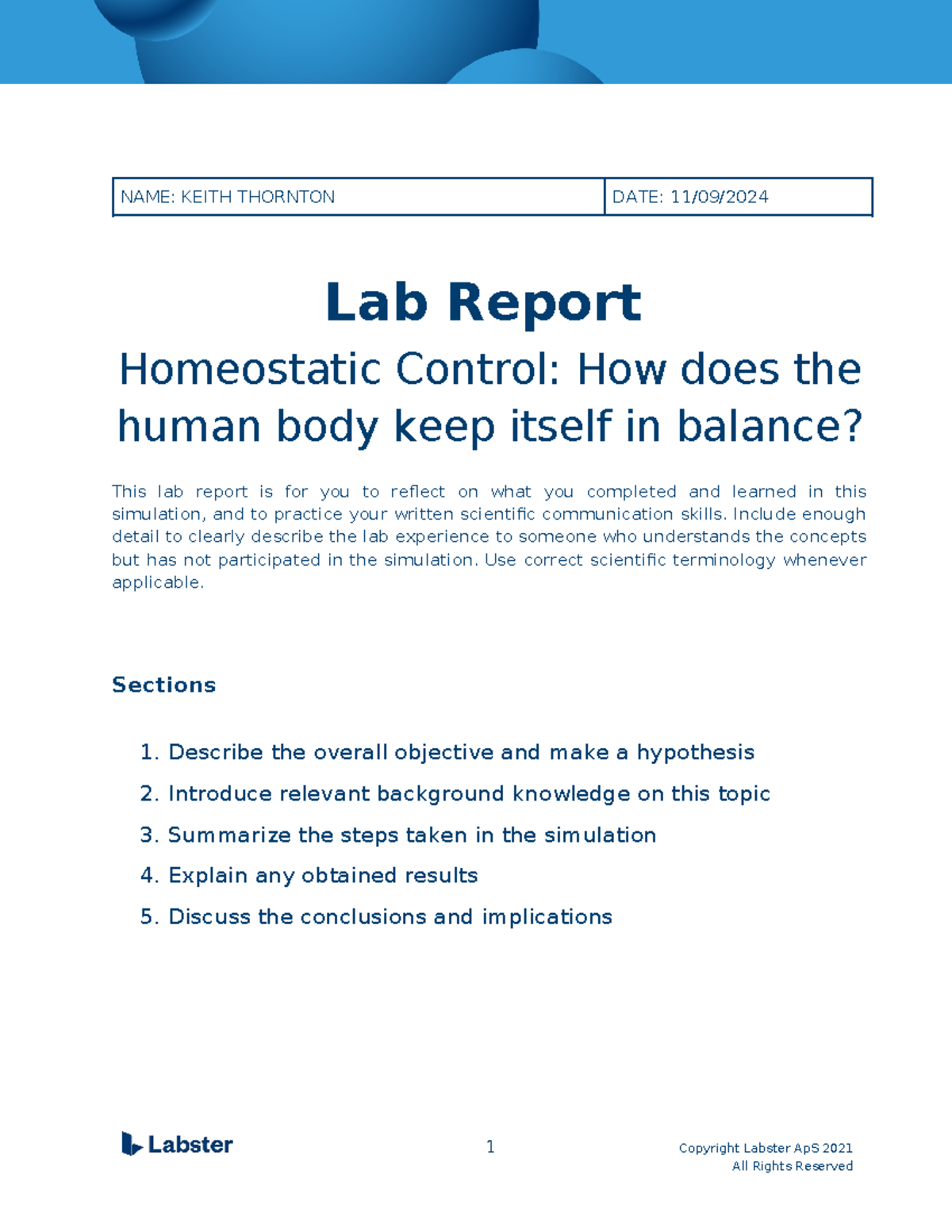 Lab Report: Homeostatic Control in Human Physiology (Bio 101) - Studocu