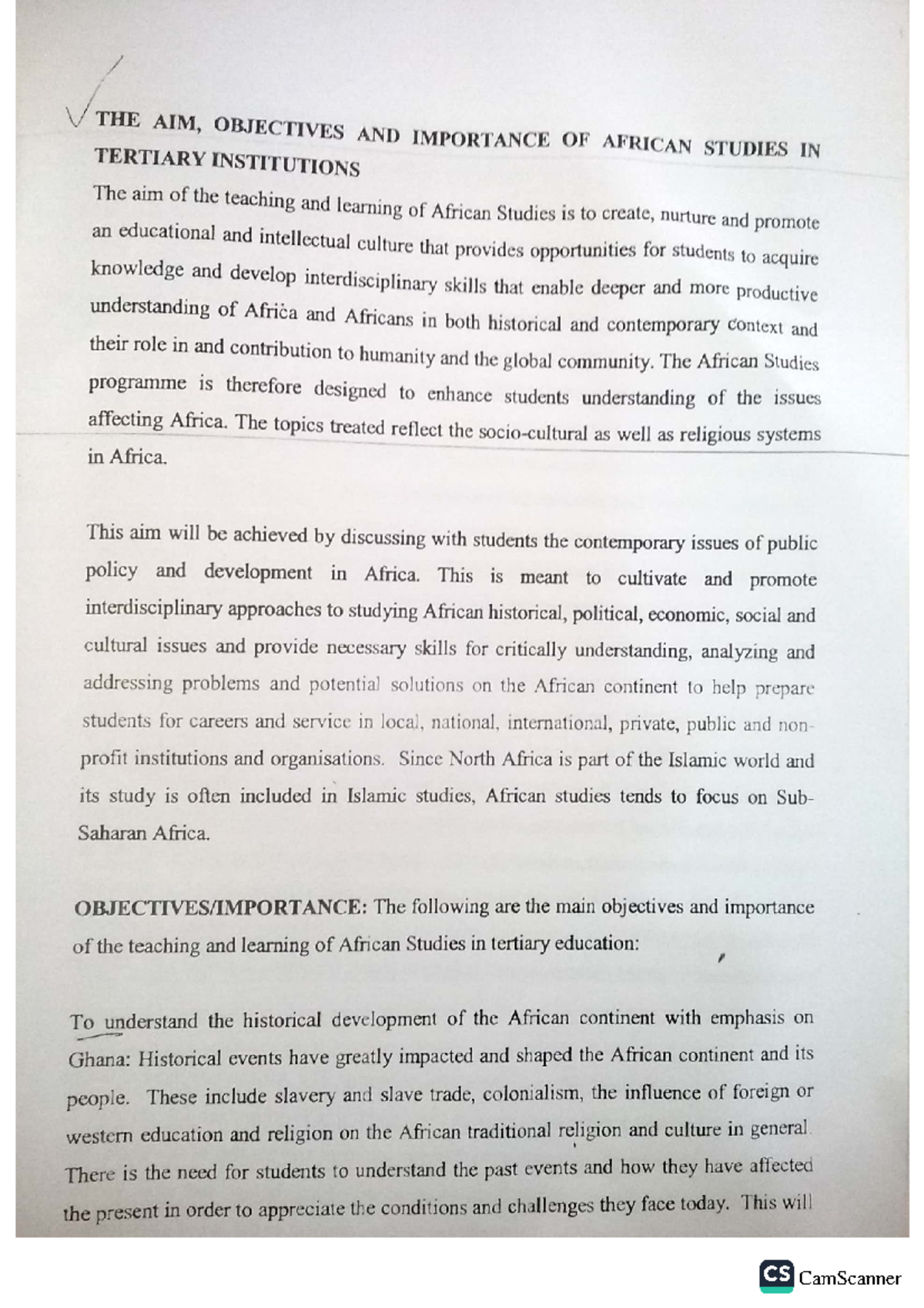 AFS 157 - The Role and Importance of African Studies in Tertiary ...