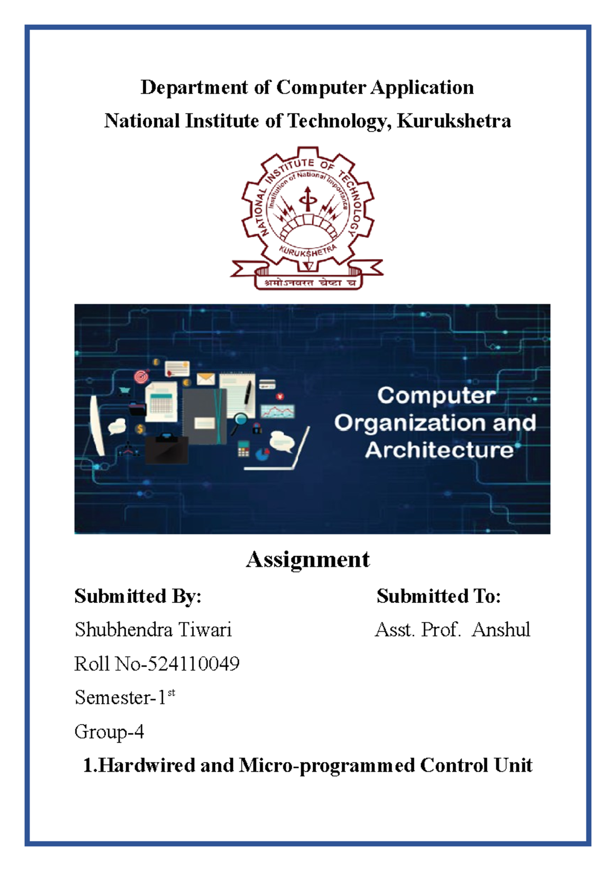 Micro-programmed Control Unit in Computer Organization - Coa Assignment ...