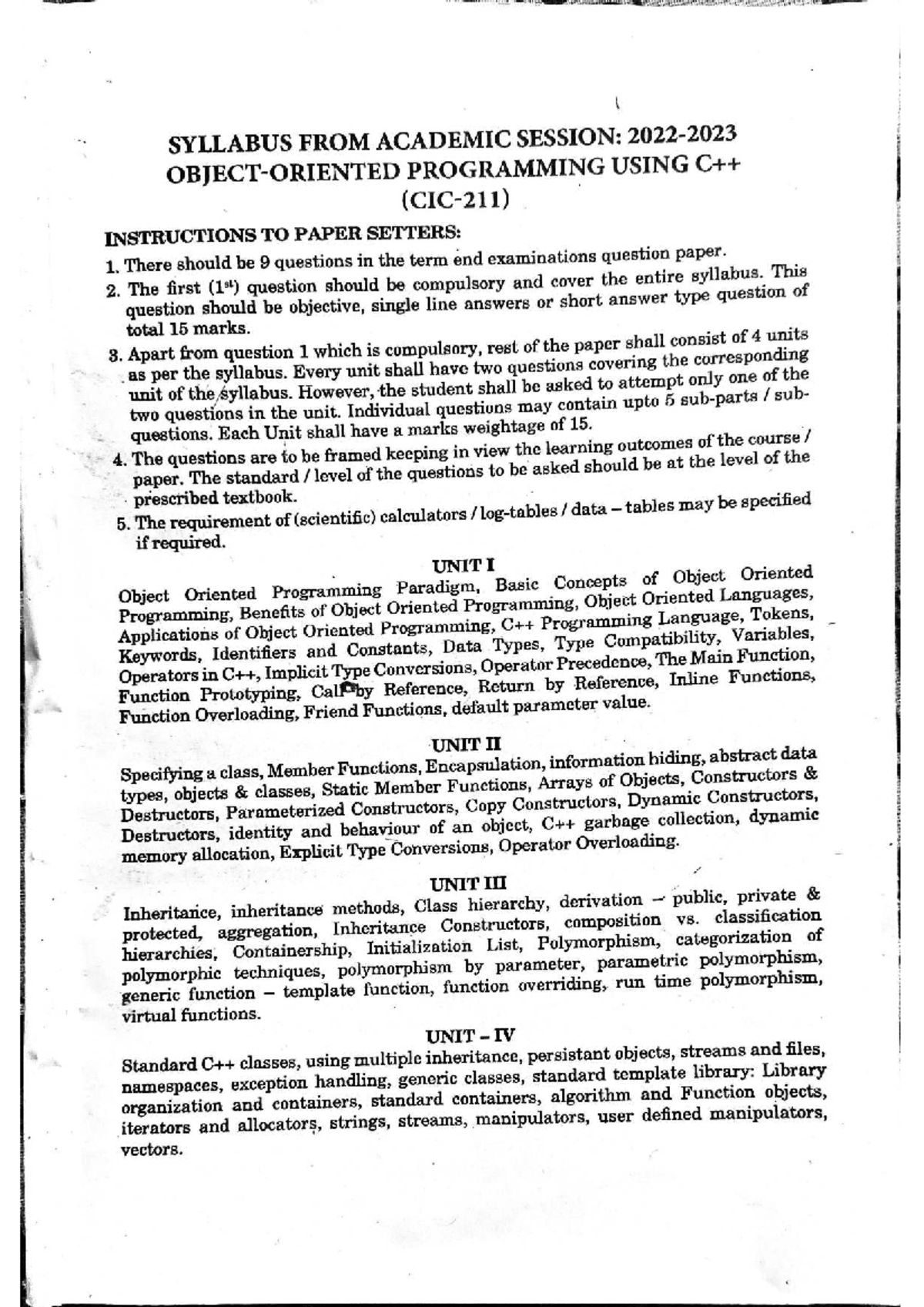 SYLLABUS: OBJECT ORIENTED PROGRAMMING (OOP) - 3rd SEMESTER - Studocu