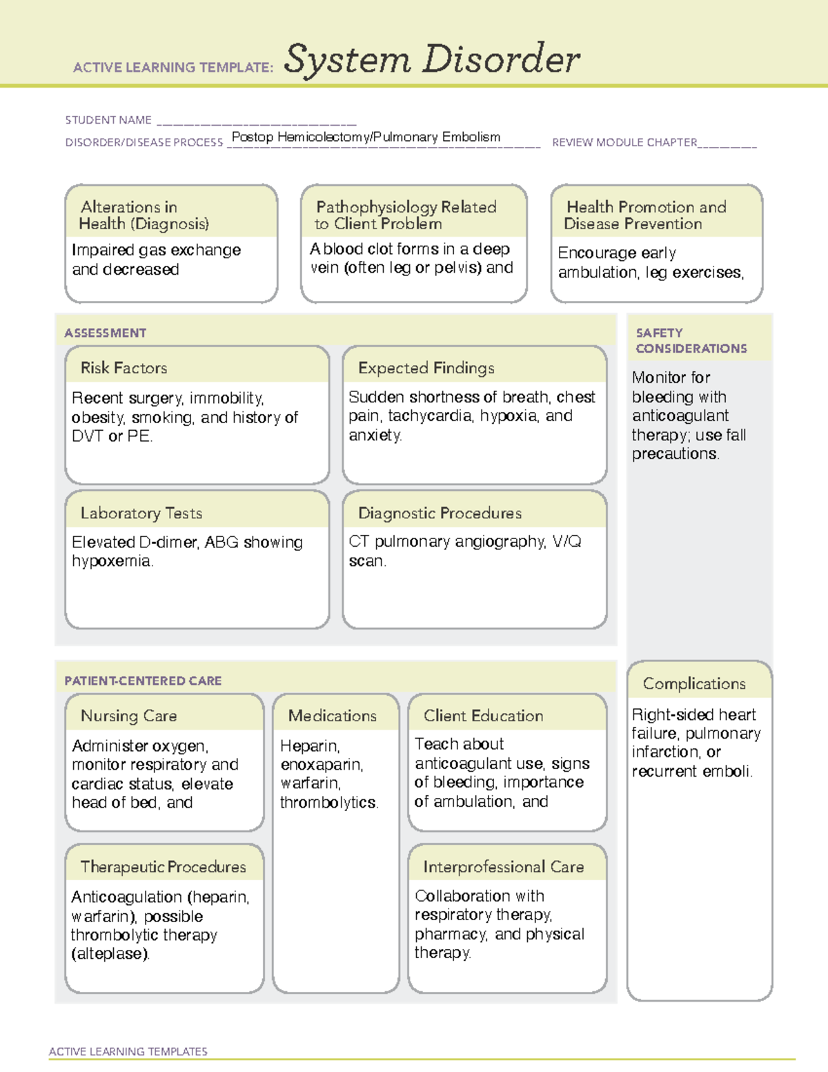 ACTIVE LEARNING TEMPLATE: System Disorder - PE Review Module - Studocu