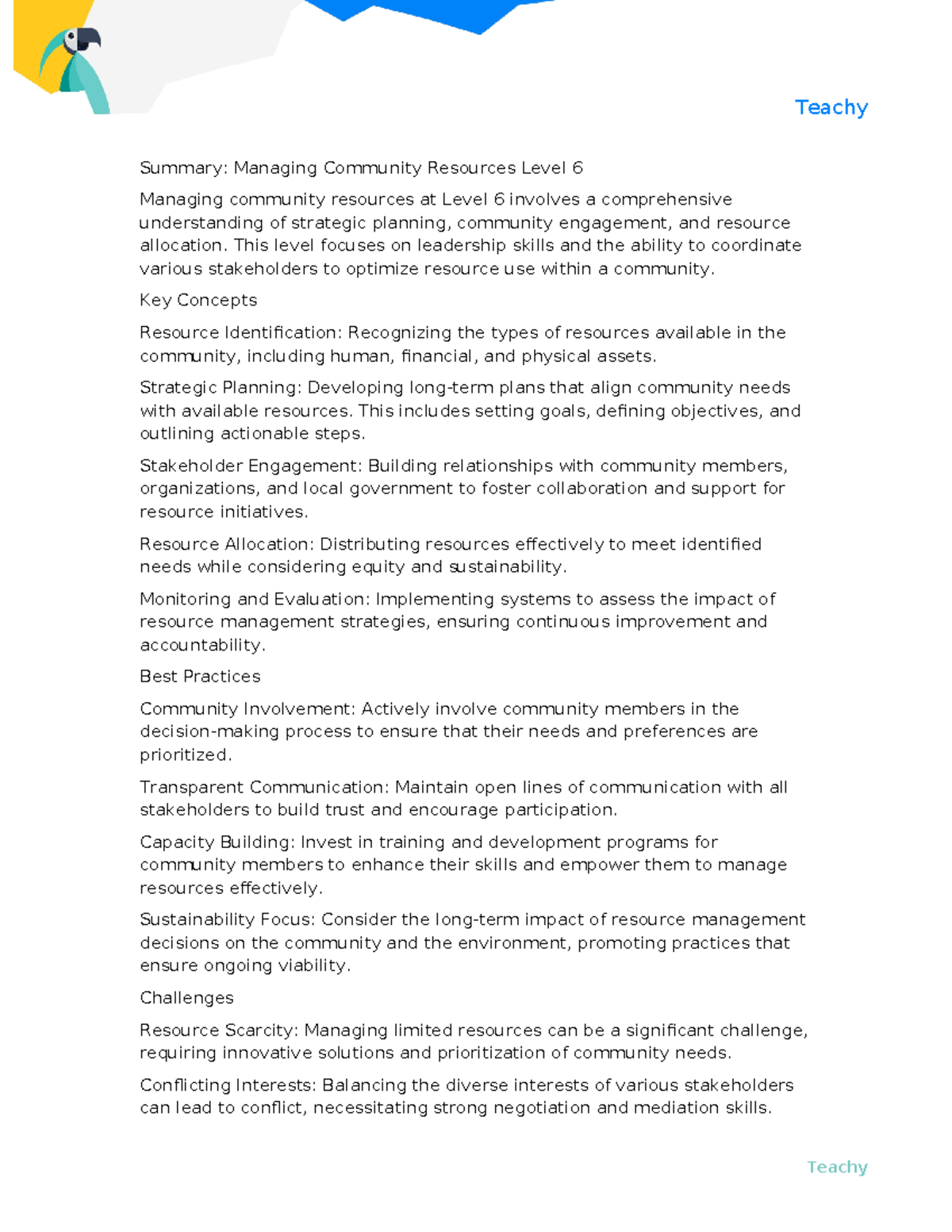 Topic Summarizer - 12 4 2024 - Teachy Summary: Managing Community ...