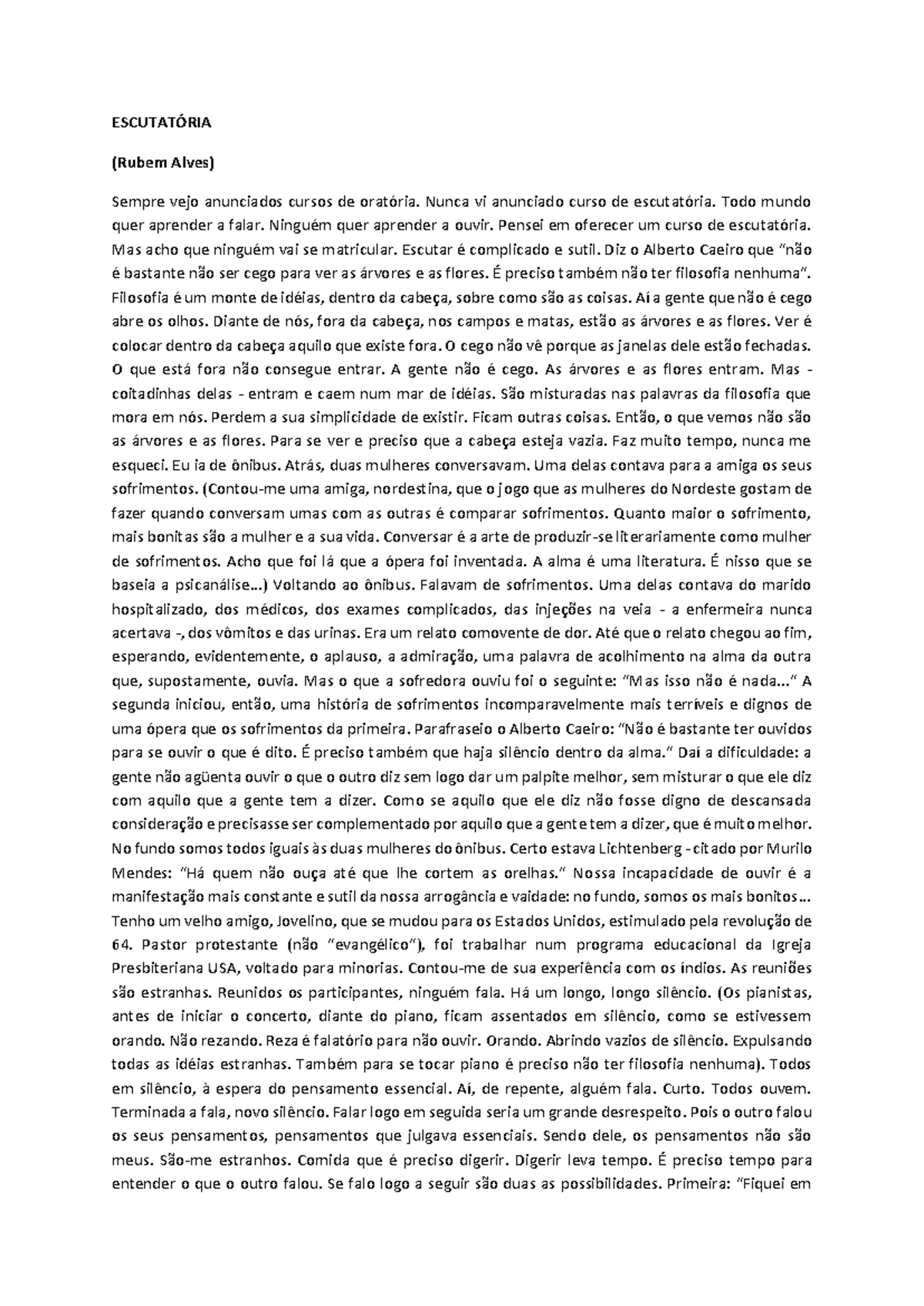 ESCUTATÓRIA: A Arte de Ouvir e Compreender os Outros - Studocu