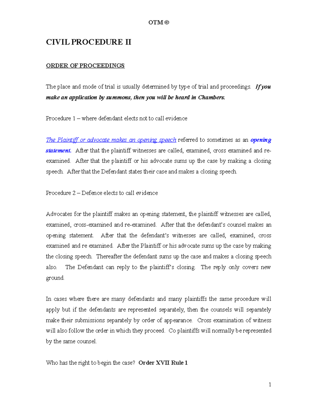 Civil Procedure II LLB: Comprehensive Lesson Notes on Trial Processes ...