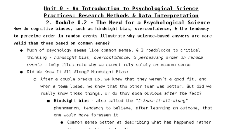 Unit 0.2 - Understanding Cognitive Biases in Psychological Science ...