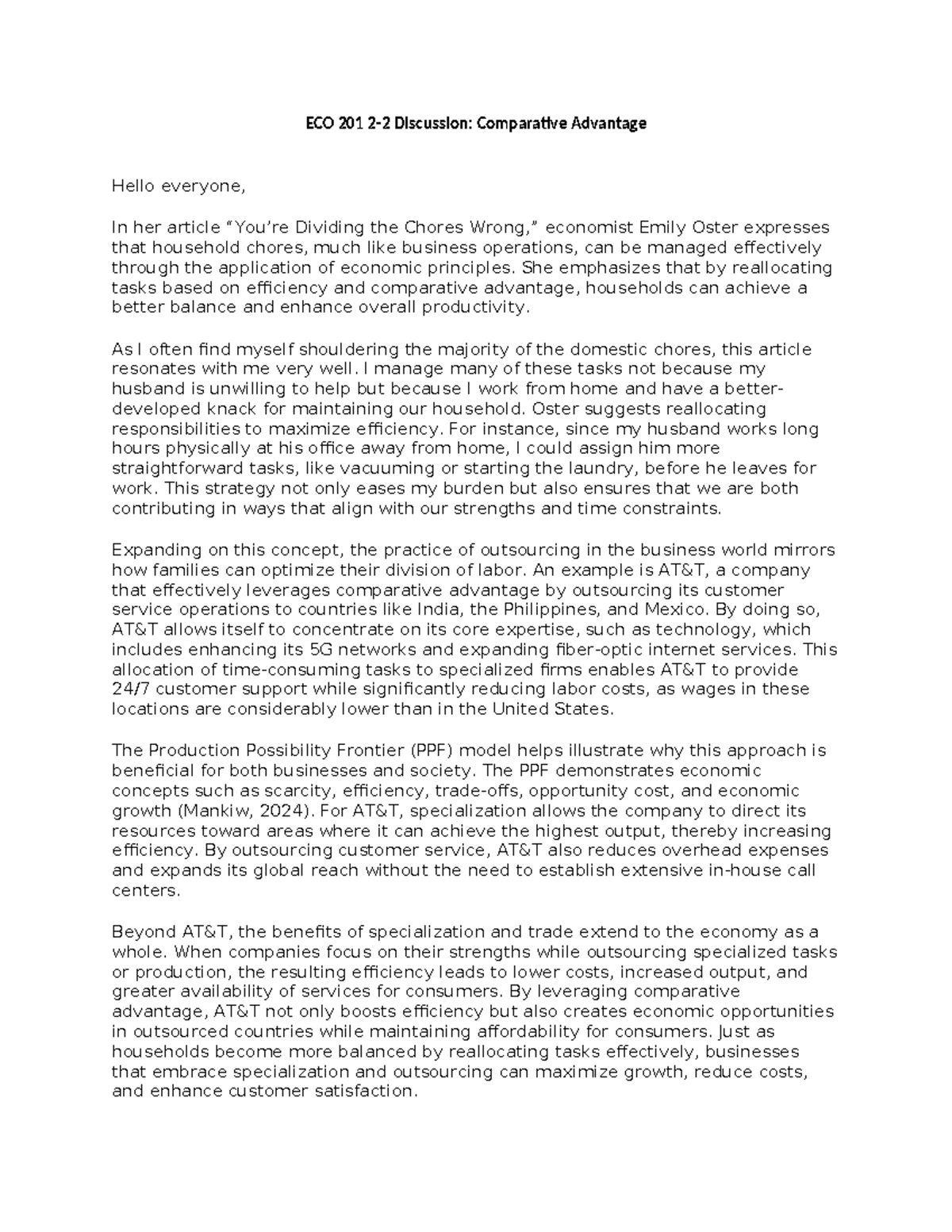 ECO 201 Module 2-2 Discussion: Insights on Comparative Advantage - Studocu