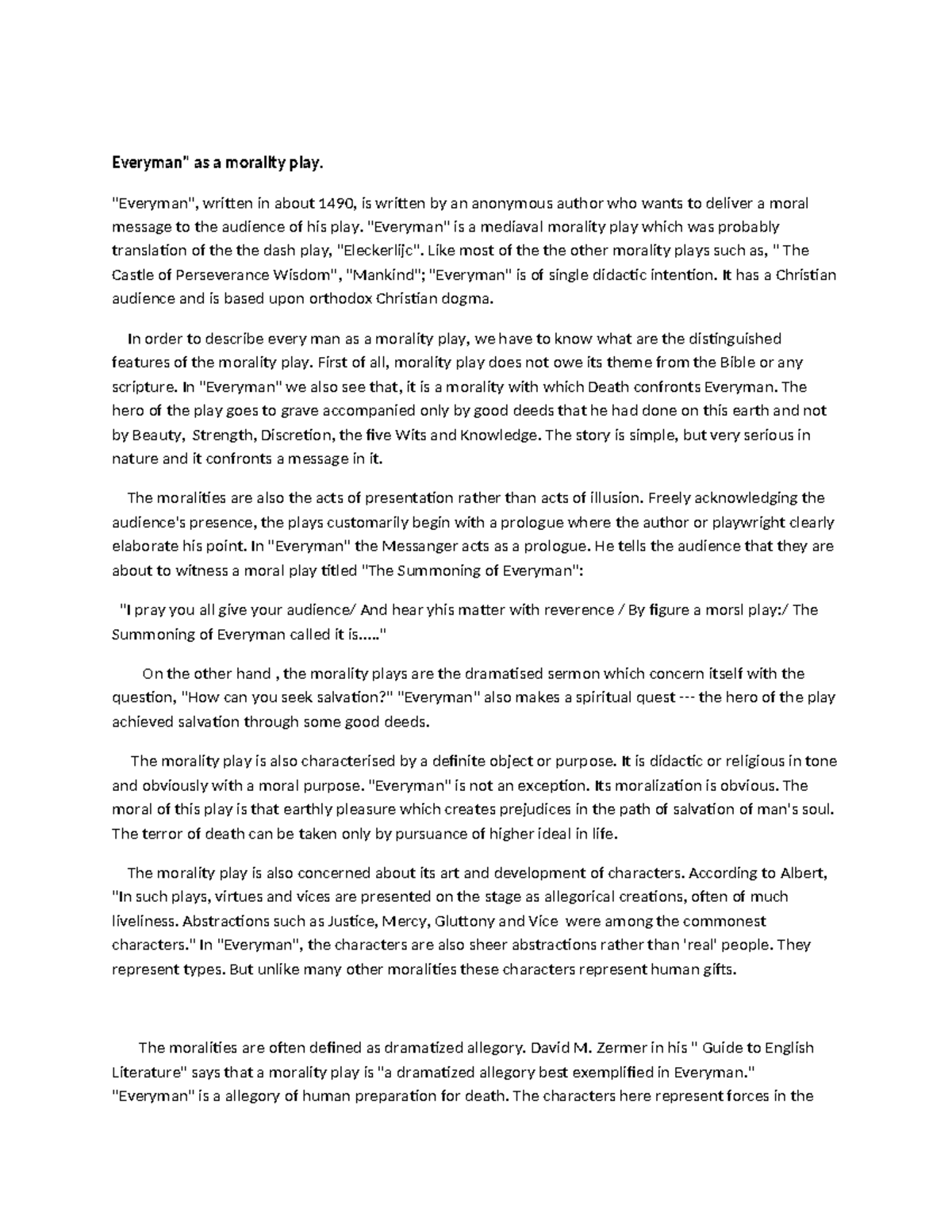 Everyman Morality Play Analysis - Exam Notes - Studocu
