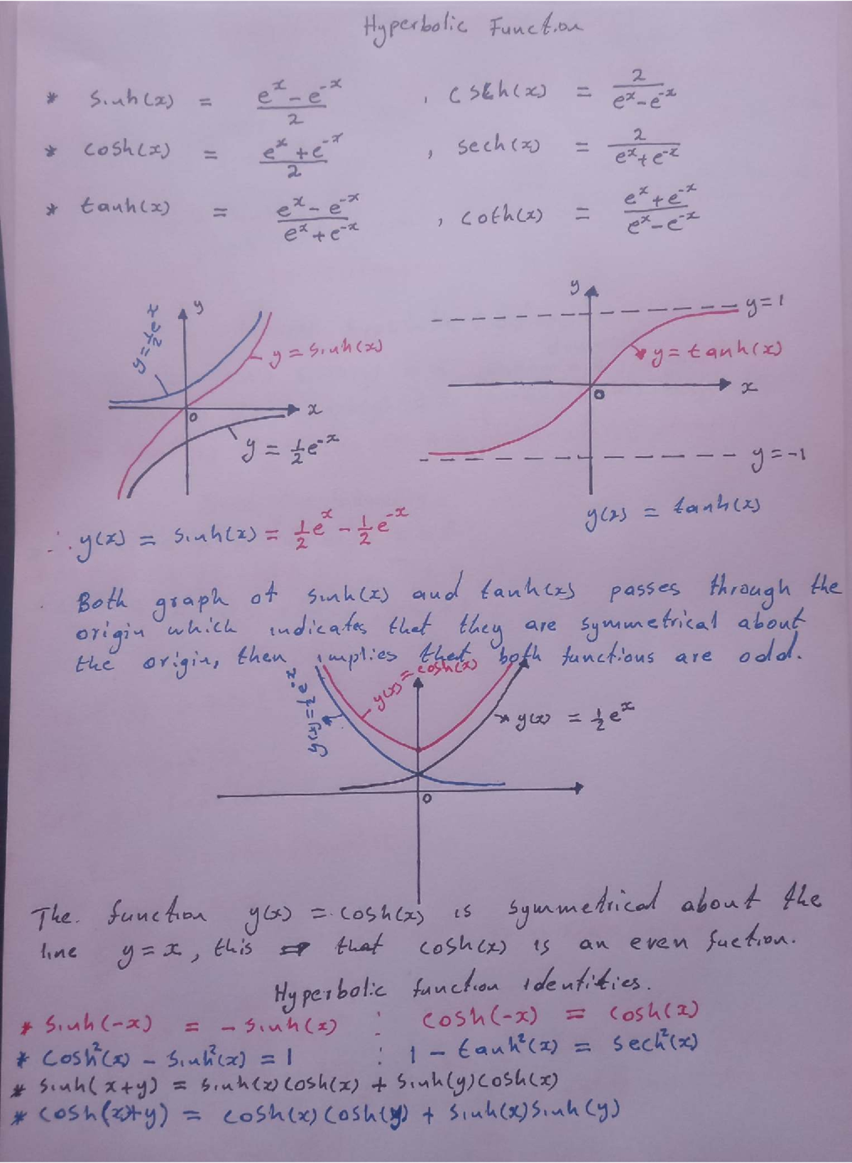 Hyperbolic Functions: Identities, Derivatives, and Symmetry Analysis - Studocu
