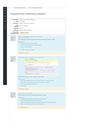 Modalidad de exámenes Semana 2 Revisión del intento programación orientada a objetos ...