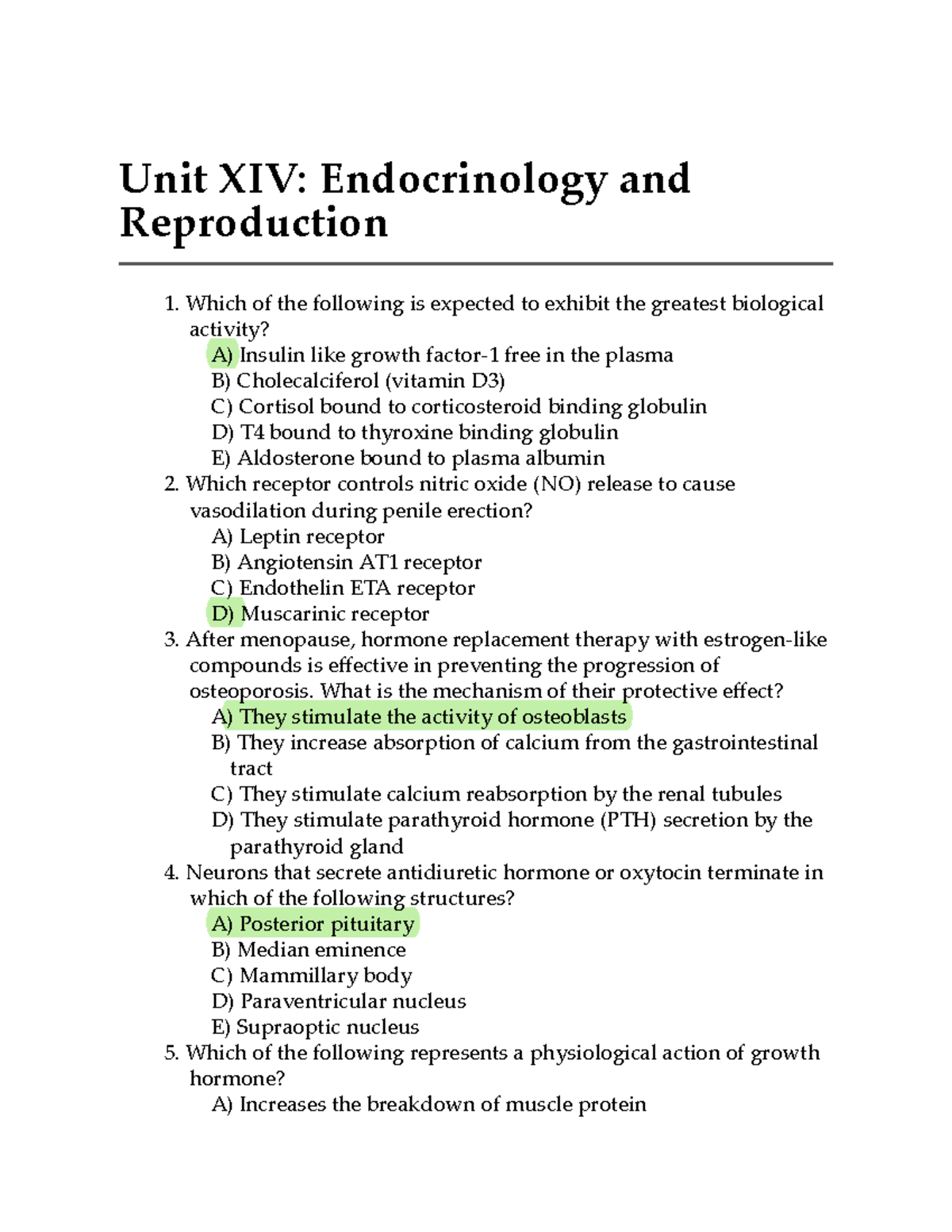 Endo&Repro Unit XIV: Exam Prep on Endocrinology & Reproduction - Studocu