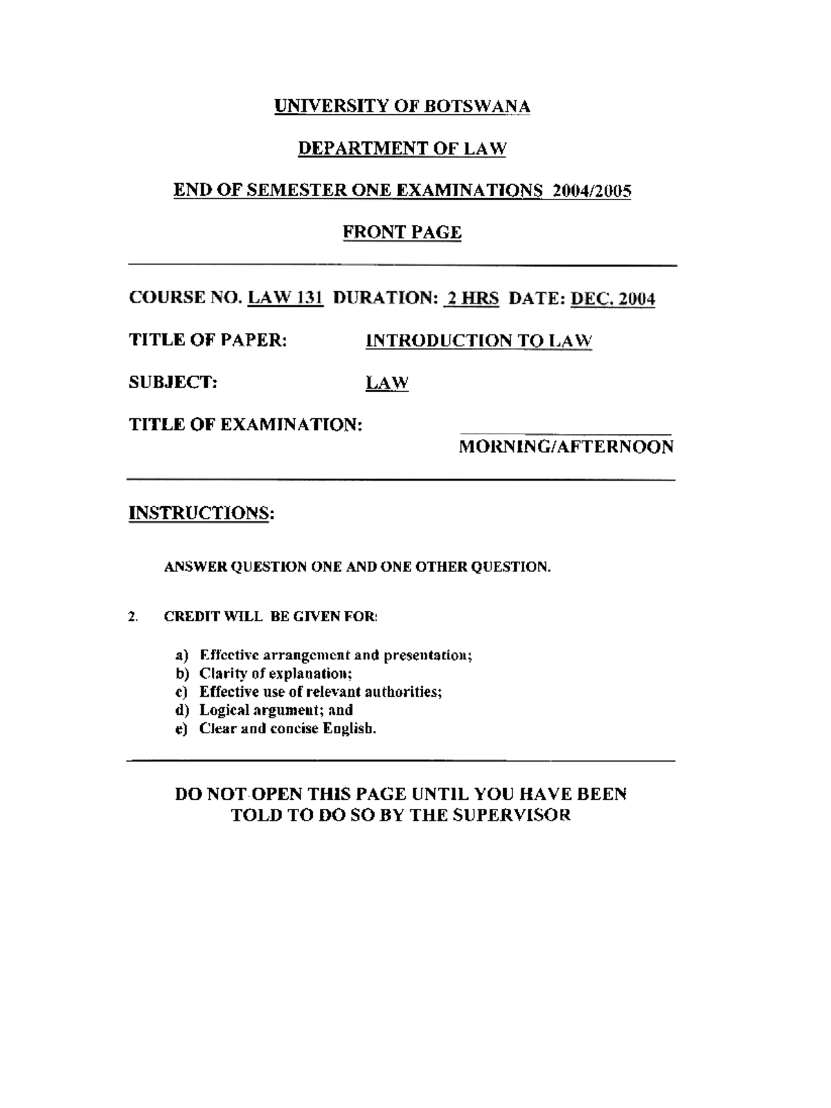 04s1law131 - Introduction to Law End of Semester Exam Paper - Studocu