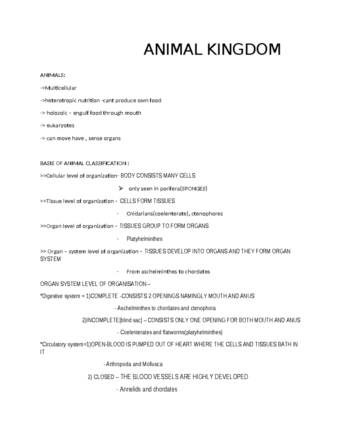 Animal Kingdom (BIO101): Classification and Nutrition Notes - Studocu
