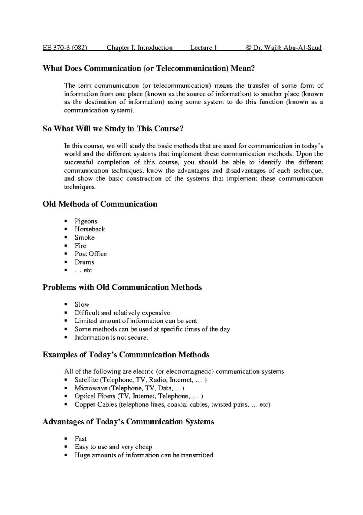 EE 370, Lecture 01 - Communication engineering principle 1, signal ...