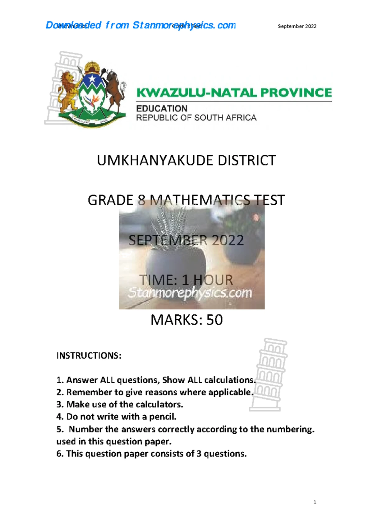 Grade 8 Natural Sciences Mid-Year Test June 2024 QP & Memo - Studocu