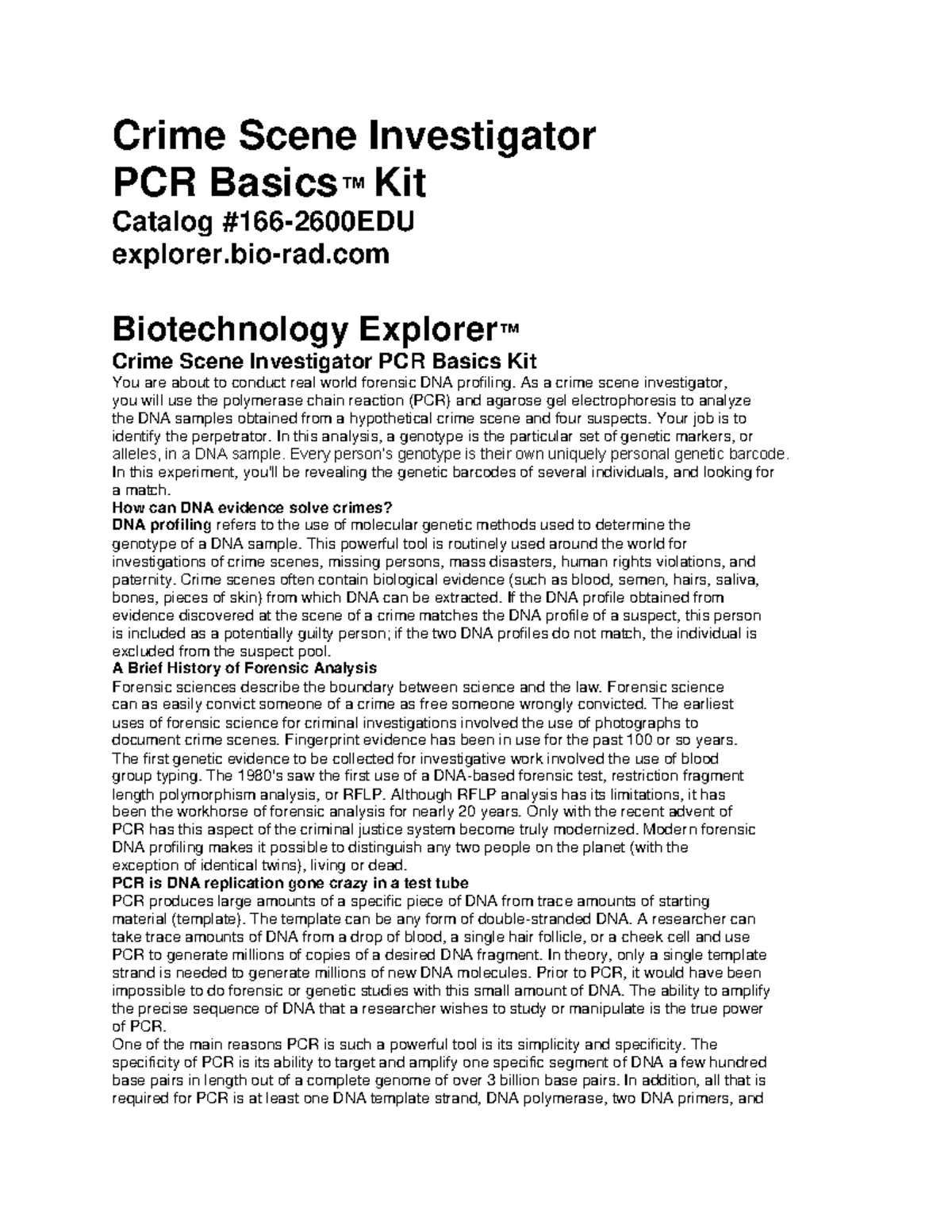 Crime Scene Investigator: Forensic DNA Profiling with PCR Techniques ...