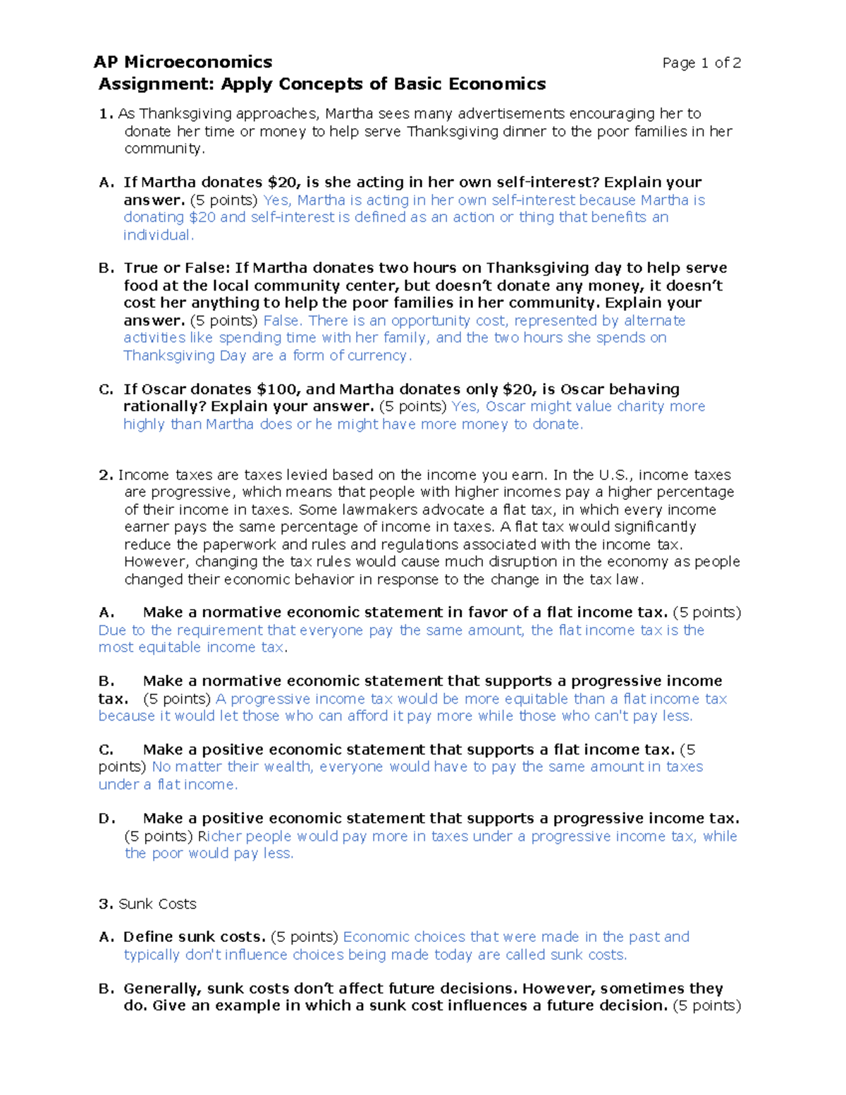 2.1.5 AP Microeconomics Assignment: Applying Basic Economic Concepts ...
