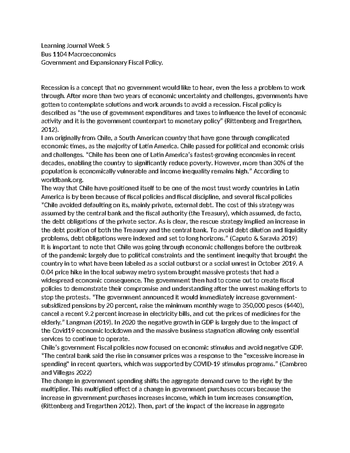 Learning Journal Week 5: Gov & Expansionary Fiscal Policy Insights (Bus ...