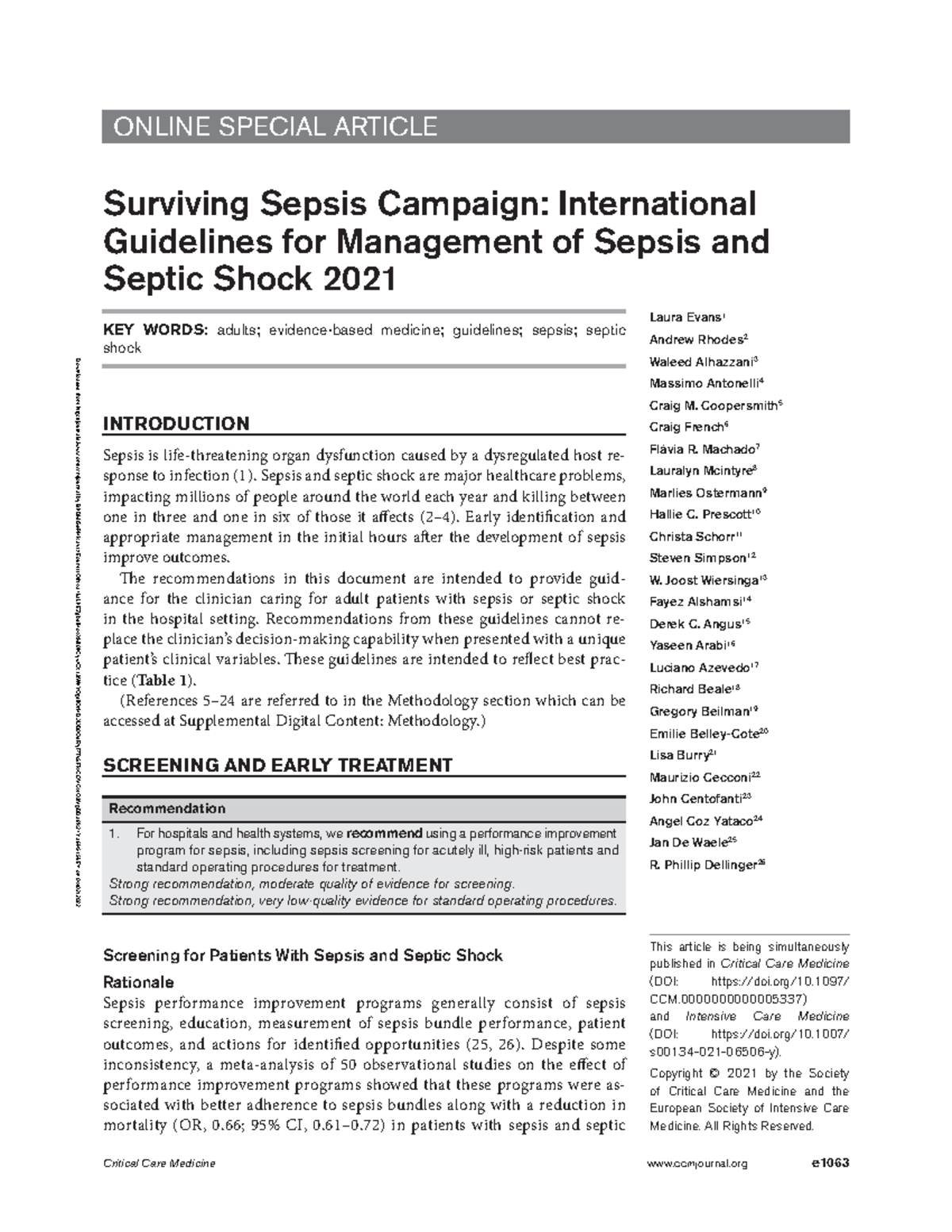Surviving Sepsis Campaign 2021: International Guidelines for Sepsis ...