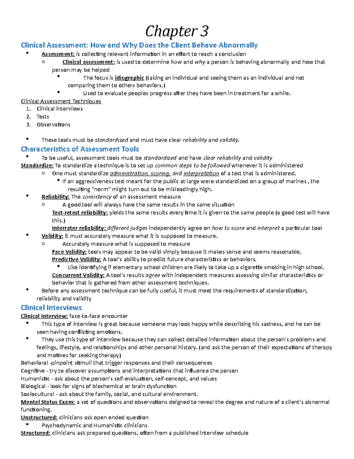 Chapter 3 Summary: Clinical Assessment in Abnormal Psychology - Studocu