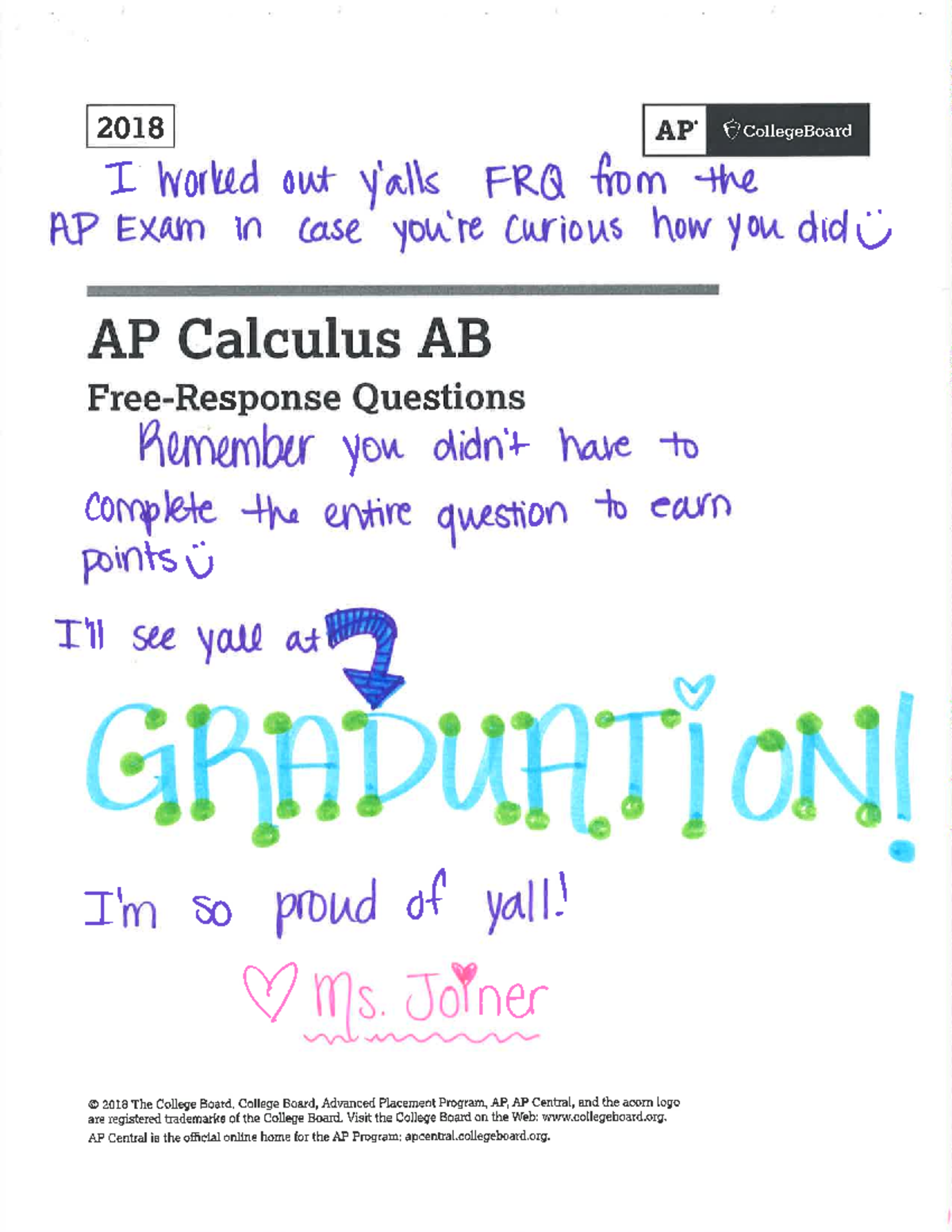 FRQ 2018 AP Calculus AB Exam Questions and Solutions - Studocu