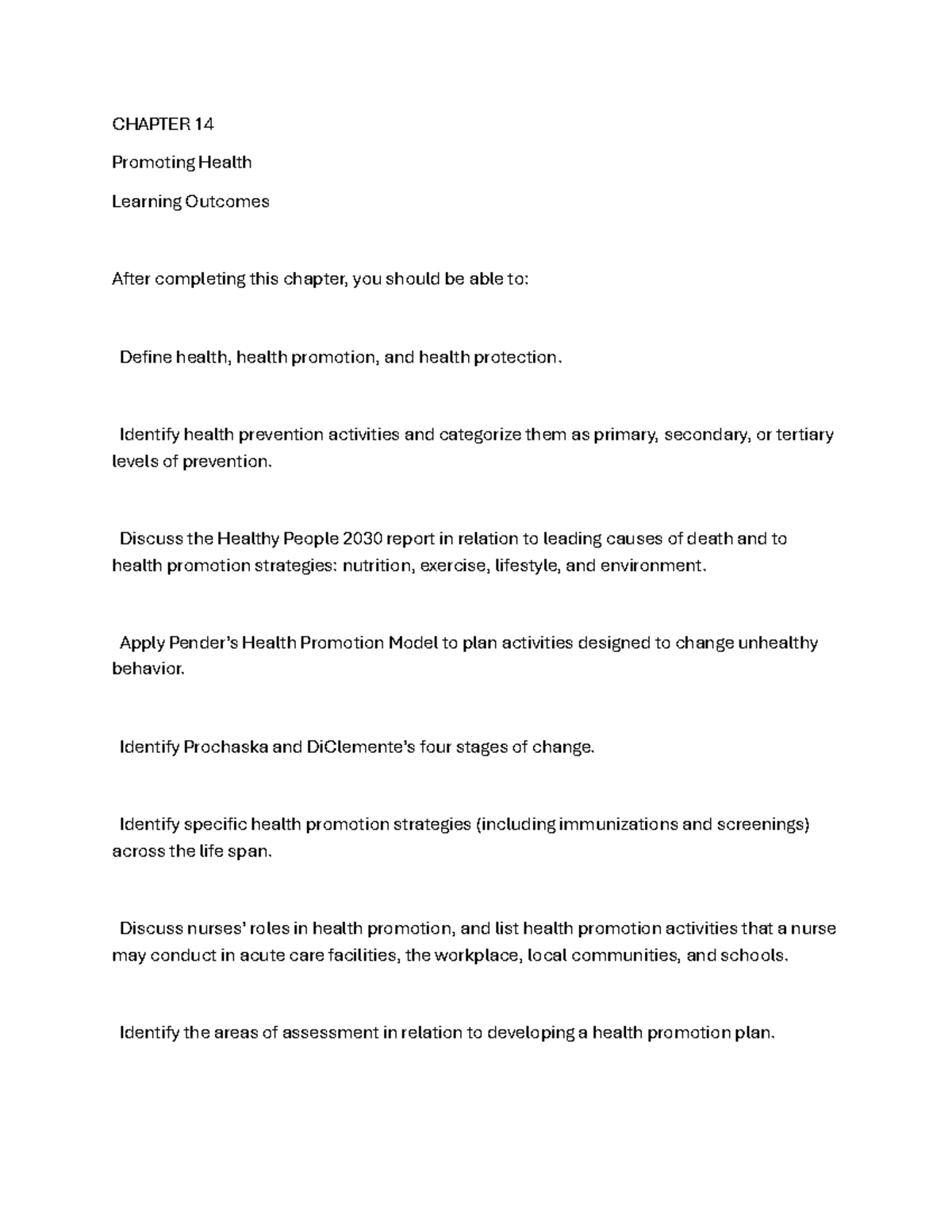 CHAPTER 14: Health Promotion Strategies and Learning Outcomes - Studocu
