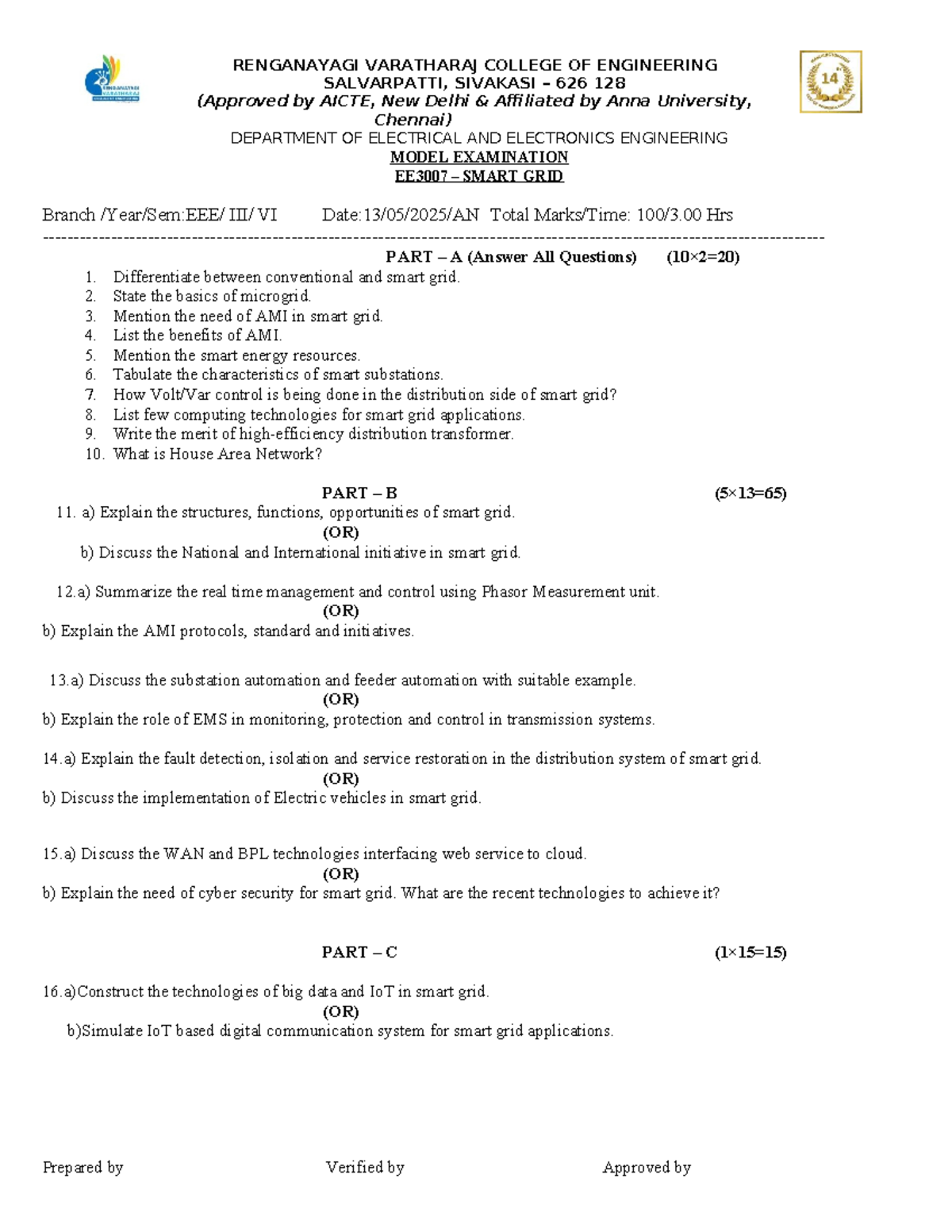 Model Examination EE3007: Smart Grid - Questions & Answers - Studocu