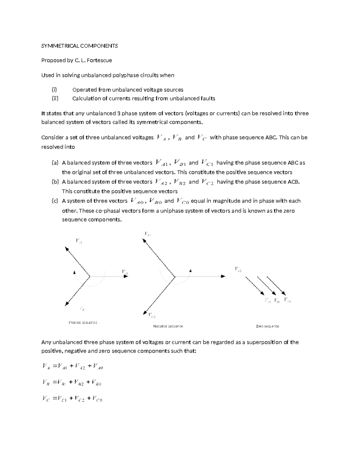 Symmetrical Components in Unbalanced Polyphase Circuits - EE101 - Studocu