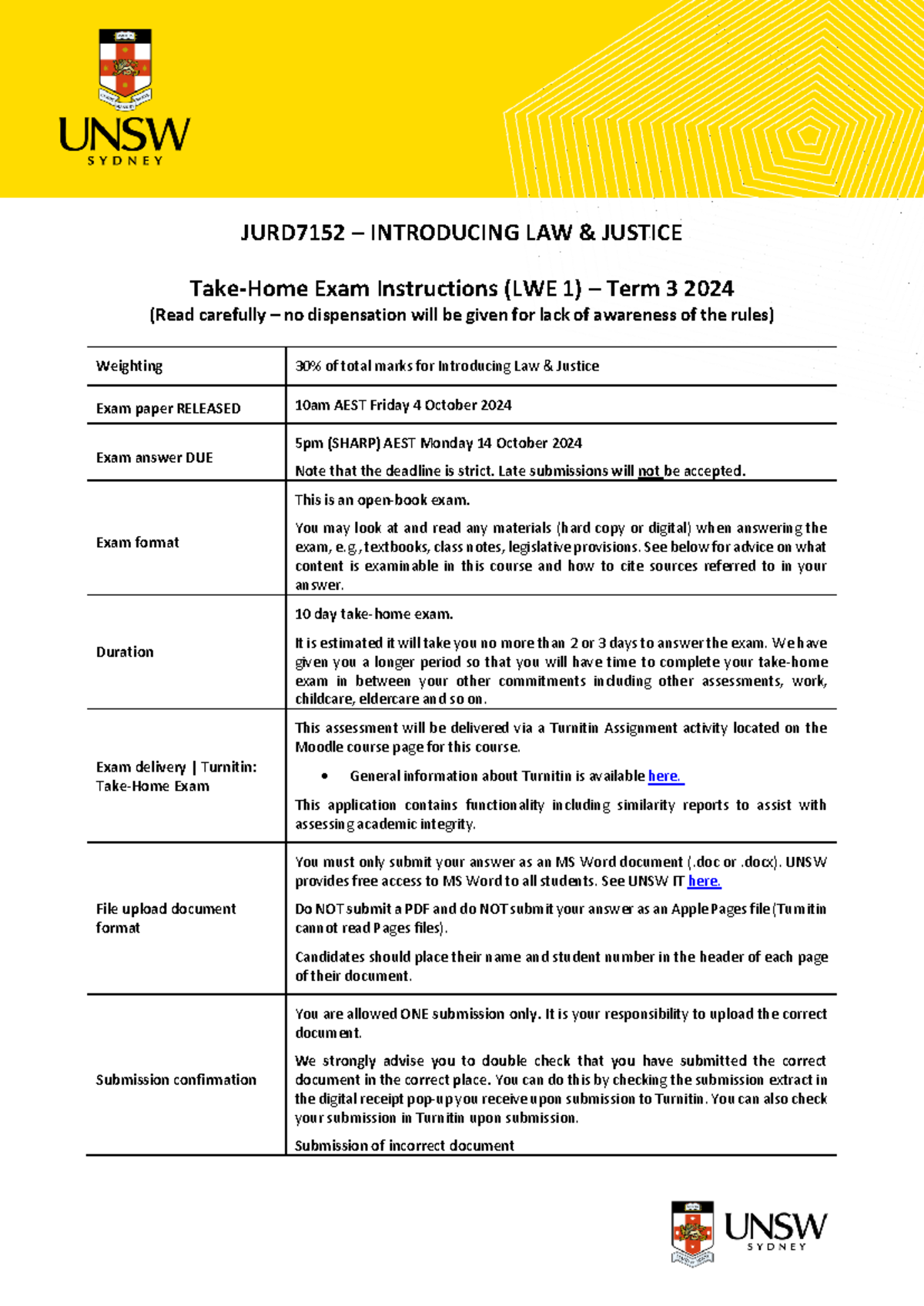 ILJ Take-Home Exam Instructions T3 2024 + EXAM - JURD7152 – INTRODUCING ...