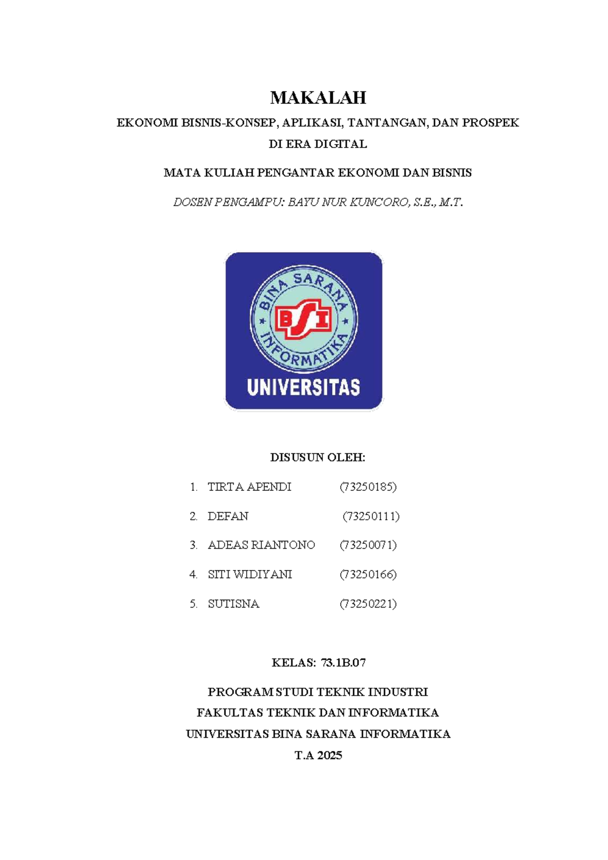 Makalah Pengantar Ekonomi dan Bisnis: Tantangan & Prospek Digital ...