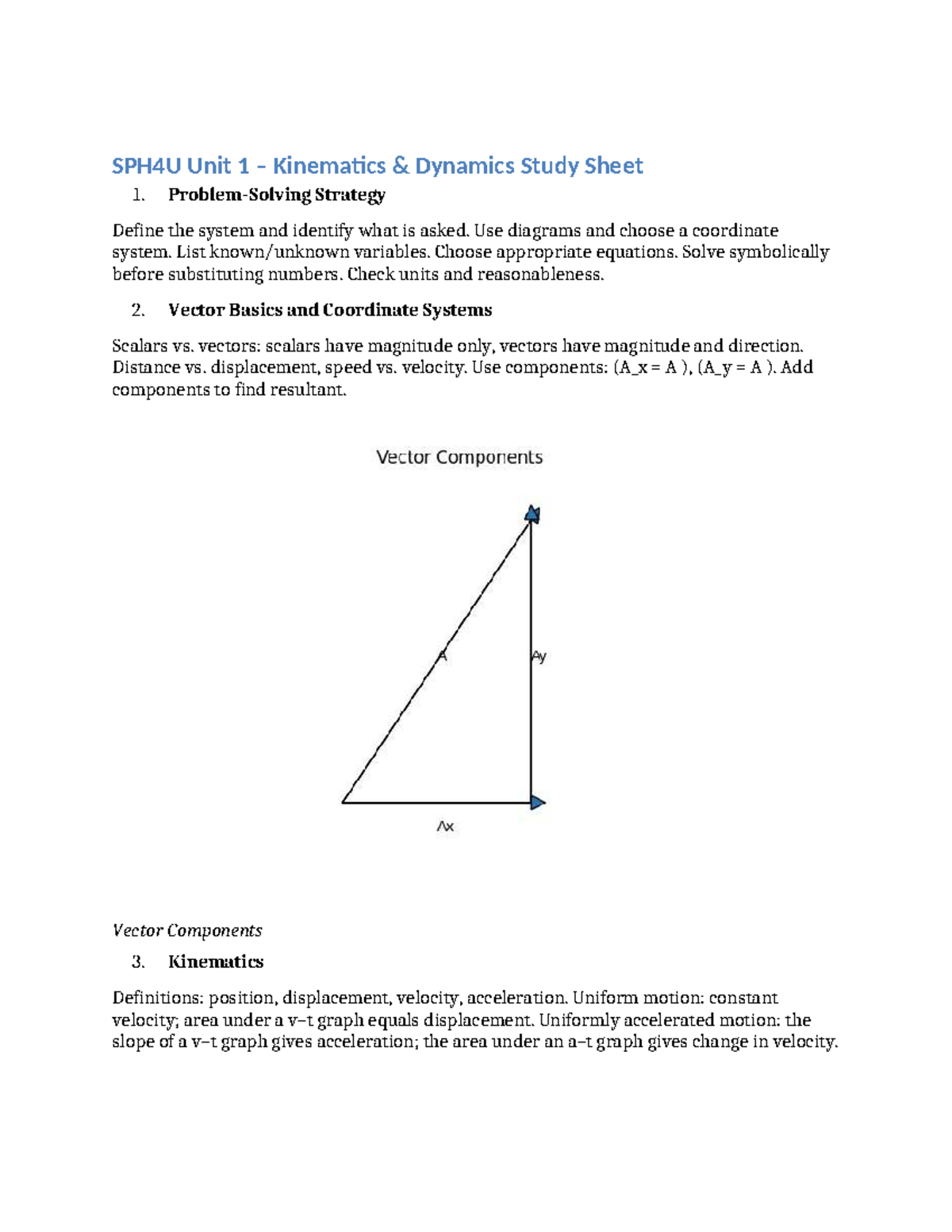 SPH4U Unit 1 Kinematics & Dynamics Study Guide - Studocu