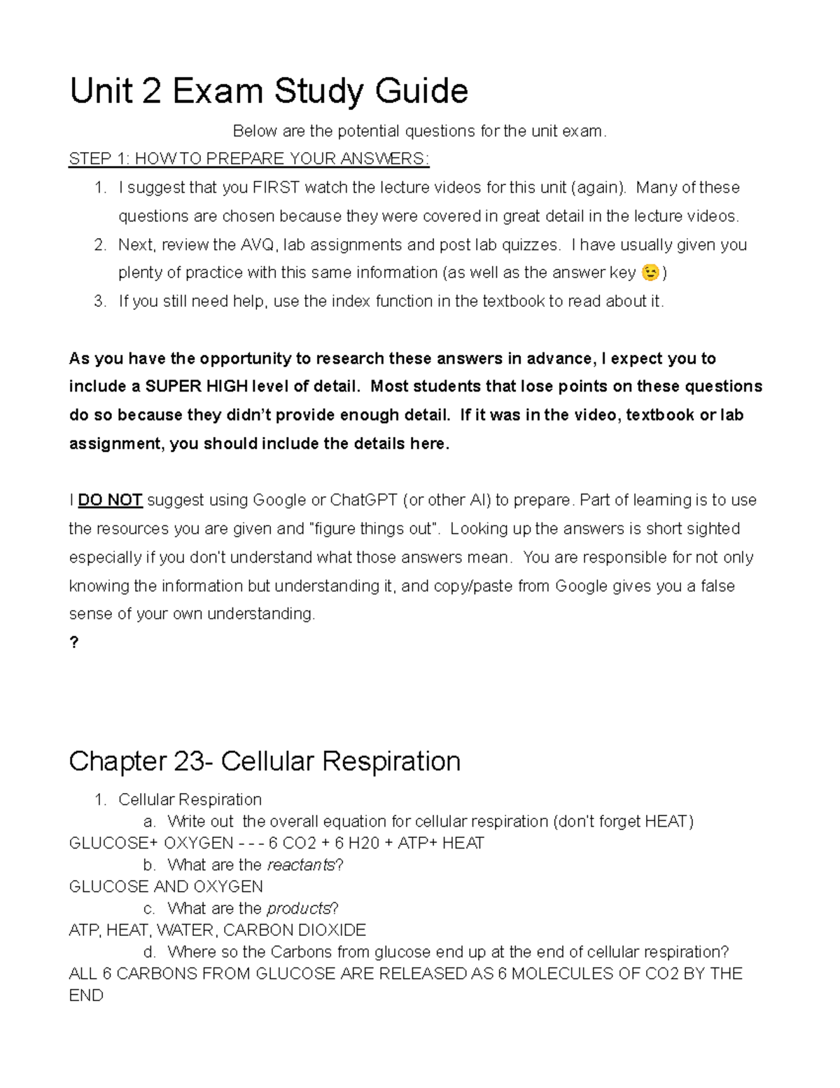 Unit 2 Exam Study Guide: Cellular Respiration, Tissues & Integument ...