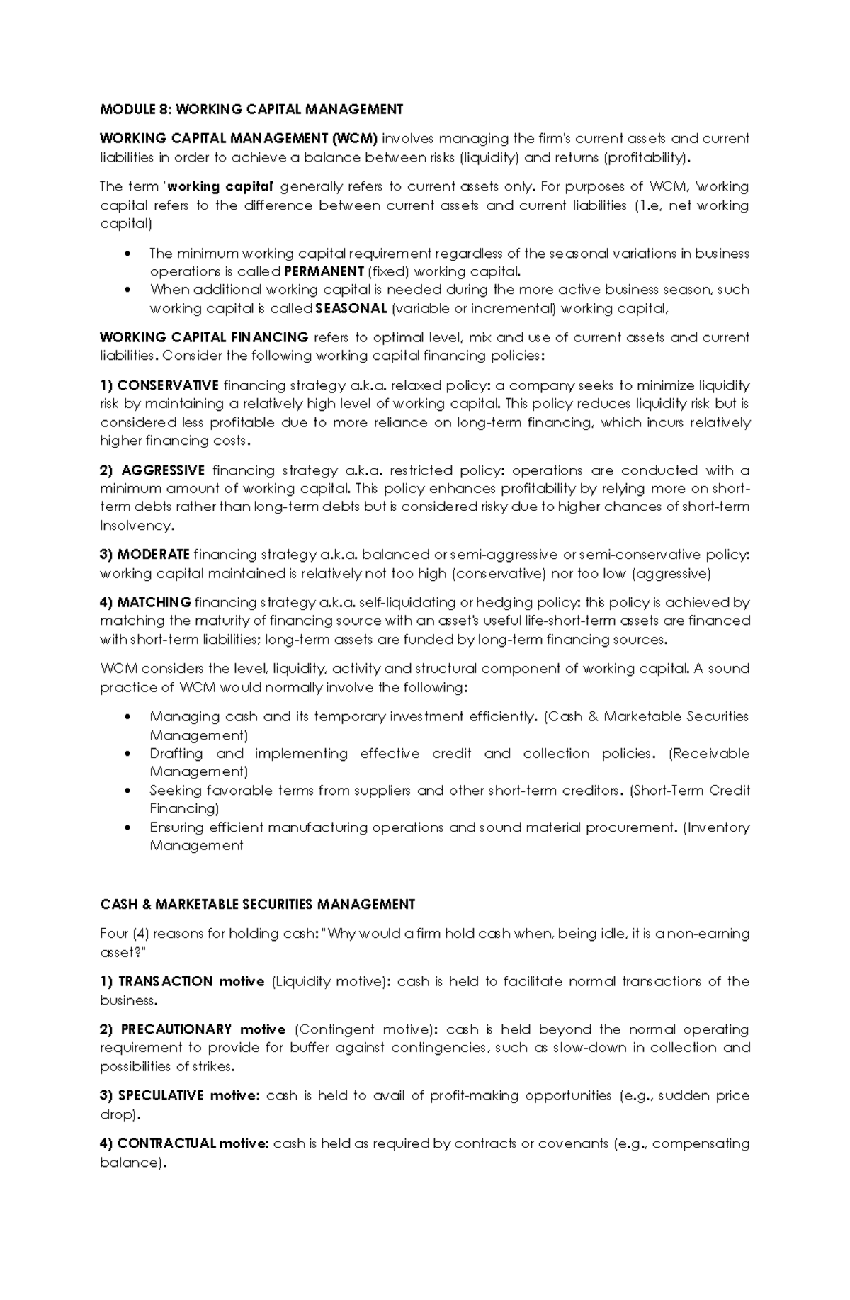 8 MAS REV Working Capital Management - MODULE 8 : WORKING CAPITAL ...