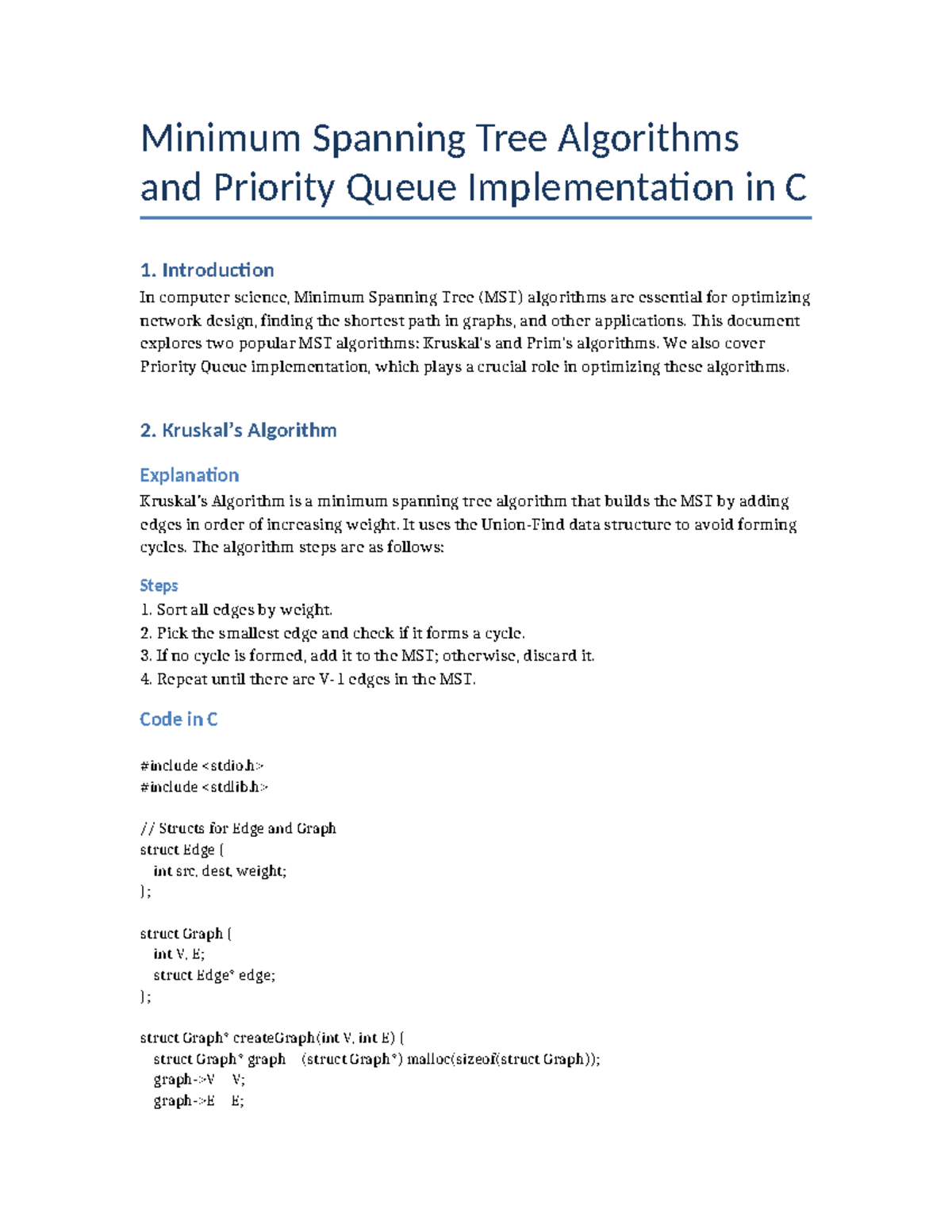 MST Algorithms & Priority Queue Implementation in C - Part 1 - Studocu