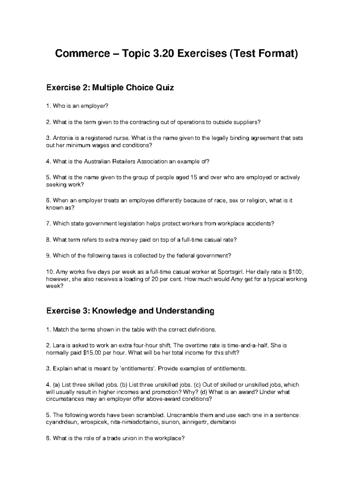 Commerce Topic 3.20 Exercises: Multiple Choice & Knowledge Quiz - Studocu
