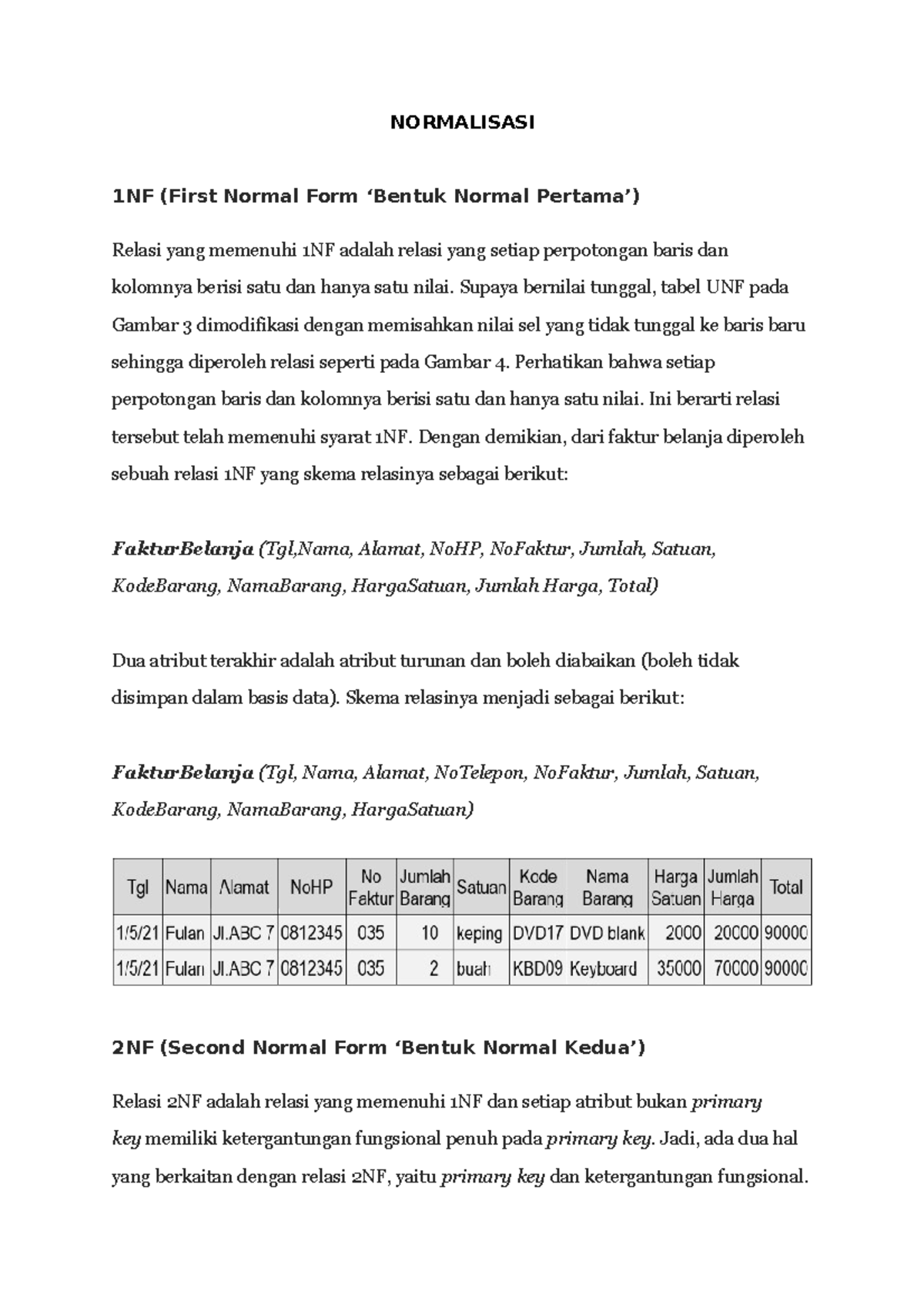 Basis Data - Normalisasi 1NF, 2NF, 3NF: Konsep dan Contoh - Studocu