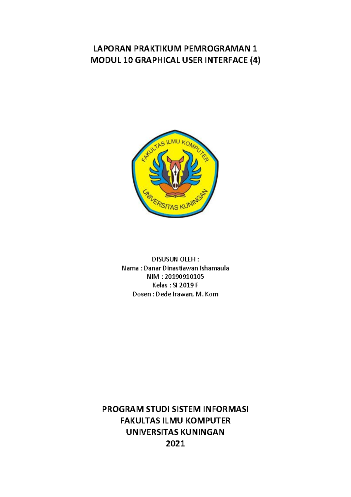 Laporan Praktikum Pemrograman 1 Modul 10 Gui Dan Implementasi Java