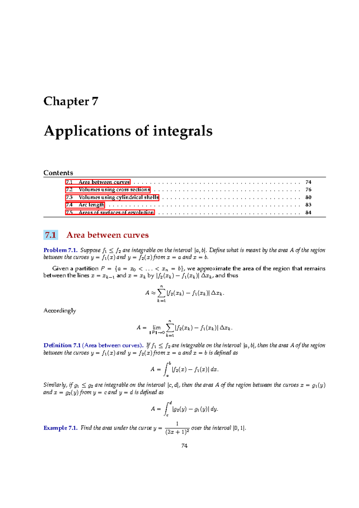 Chapter 7: Applications of Integrals - Area, Volume, and Arc Length ...