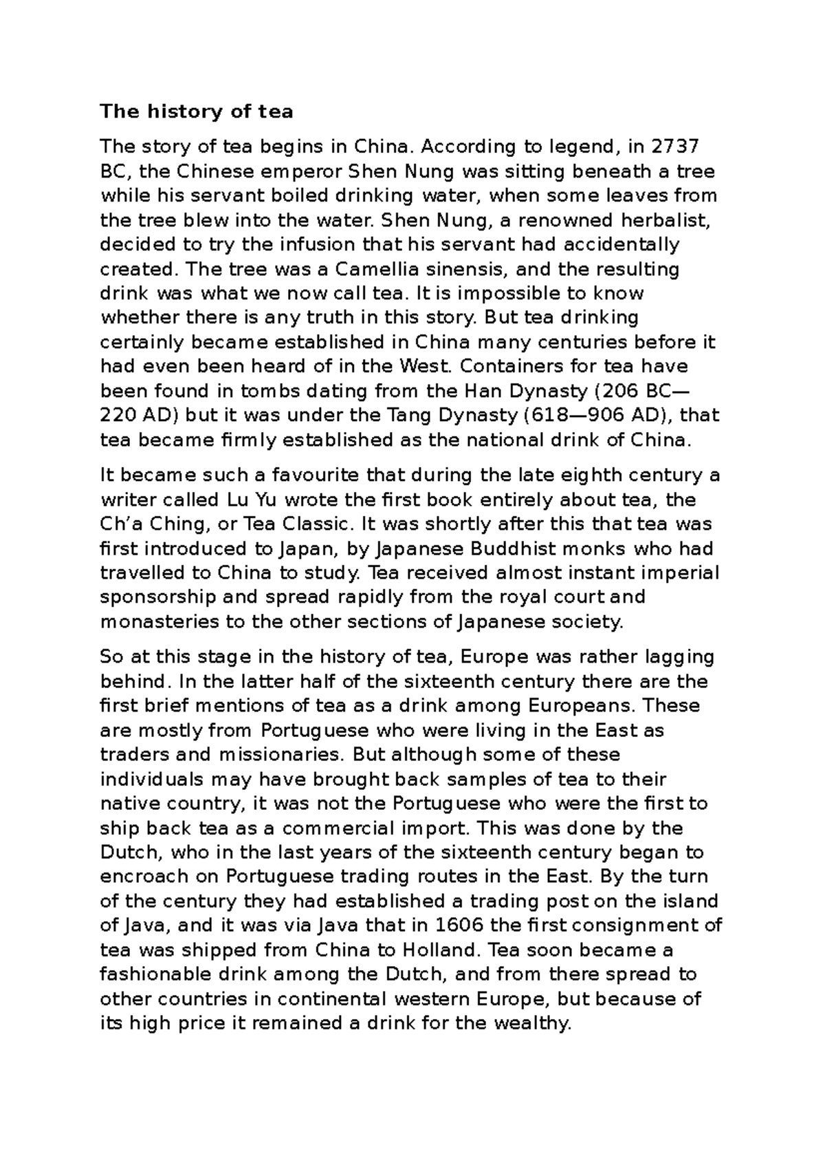 The History of Tea: From China to Britain - Course Code: xmfdmfdm - Studocu