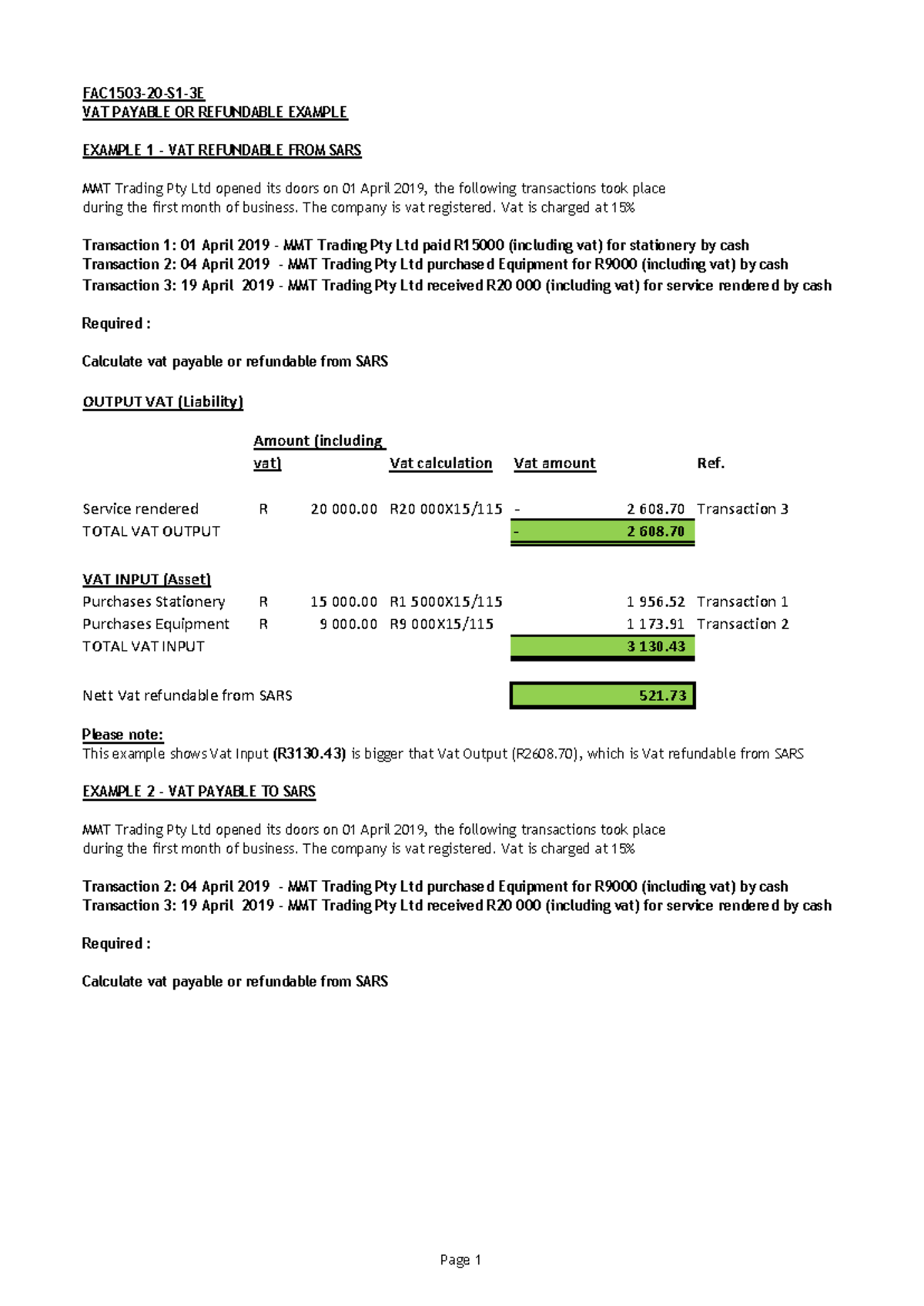 Example - VAT Calculation - FAC1503-20-S1-3E VAT PAYABLE OR REFUNDABLE ...
