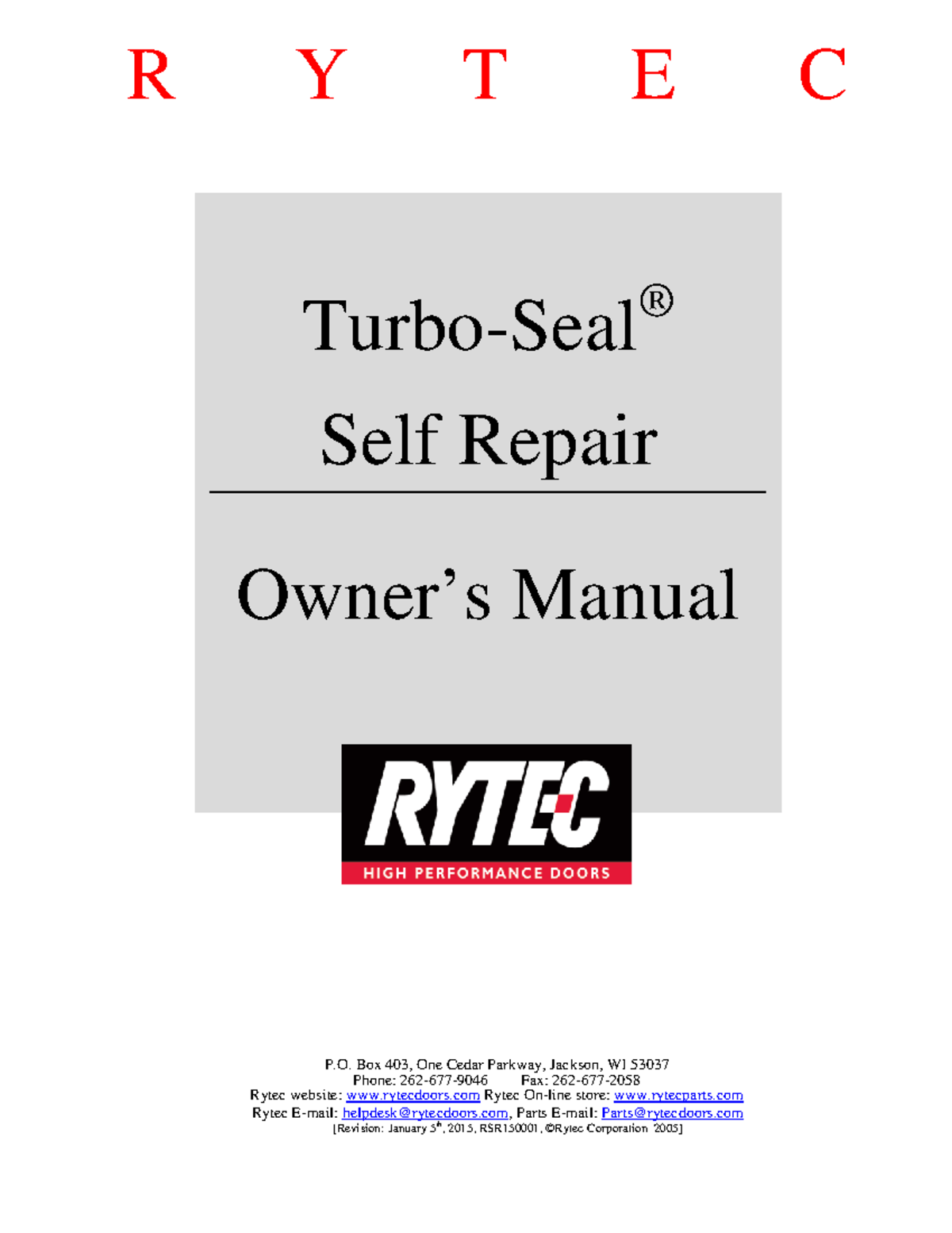 Rytec Turbo-Seal TS6000SR Owner's Manual & Limited Warranty Guide - Studocu