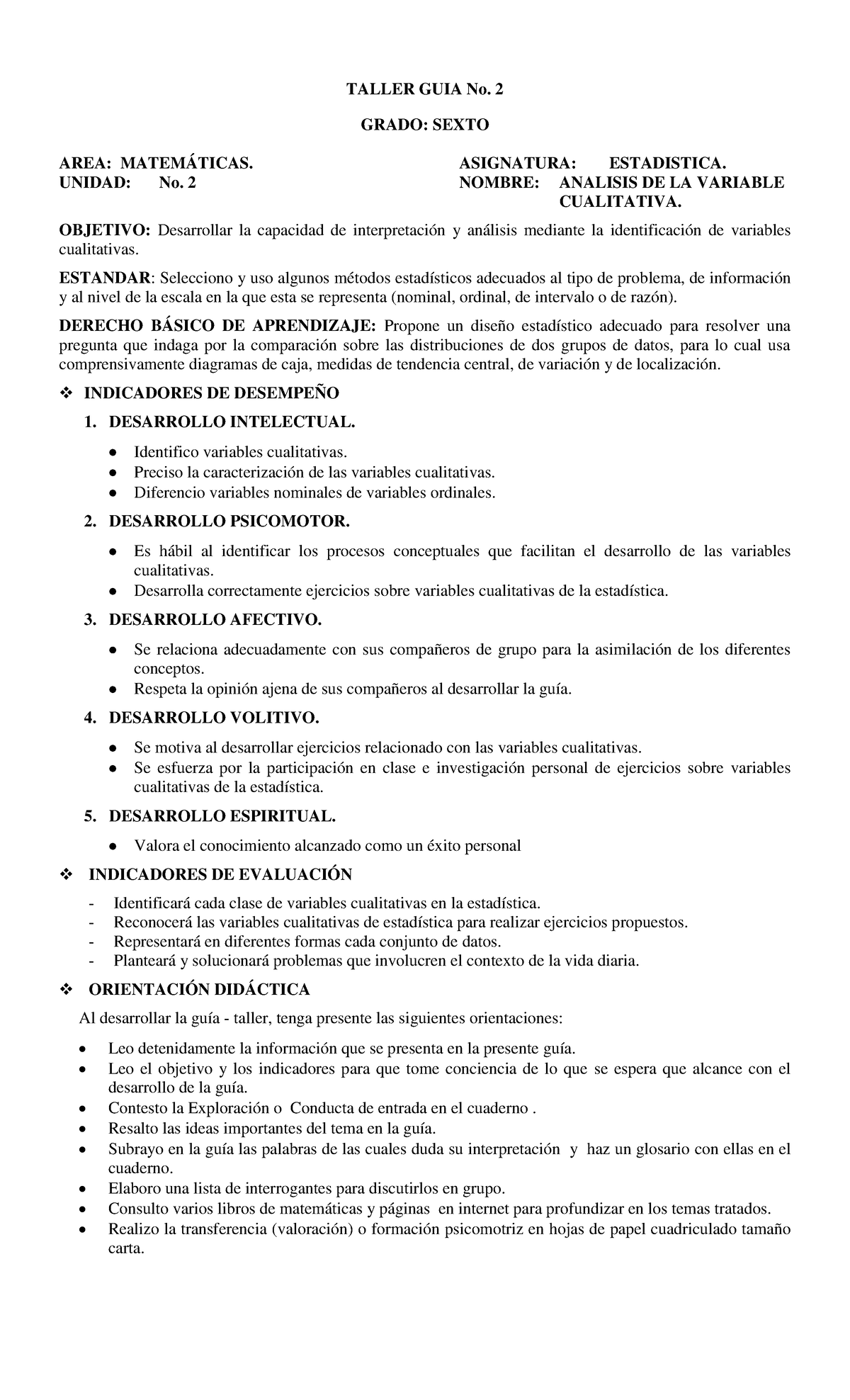 Guía Taller No. 2 - Análisis de la Variable Cualitativa en Estadística ...